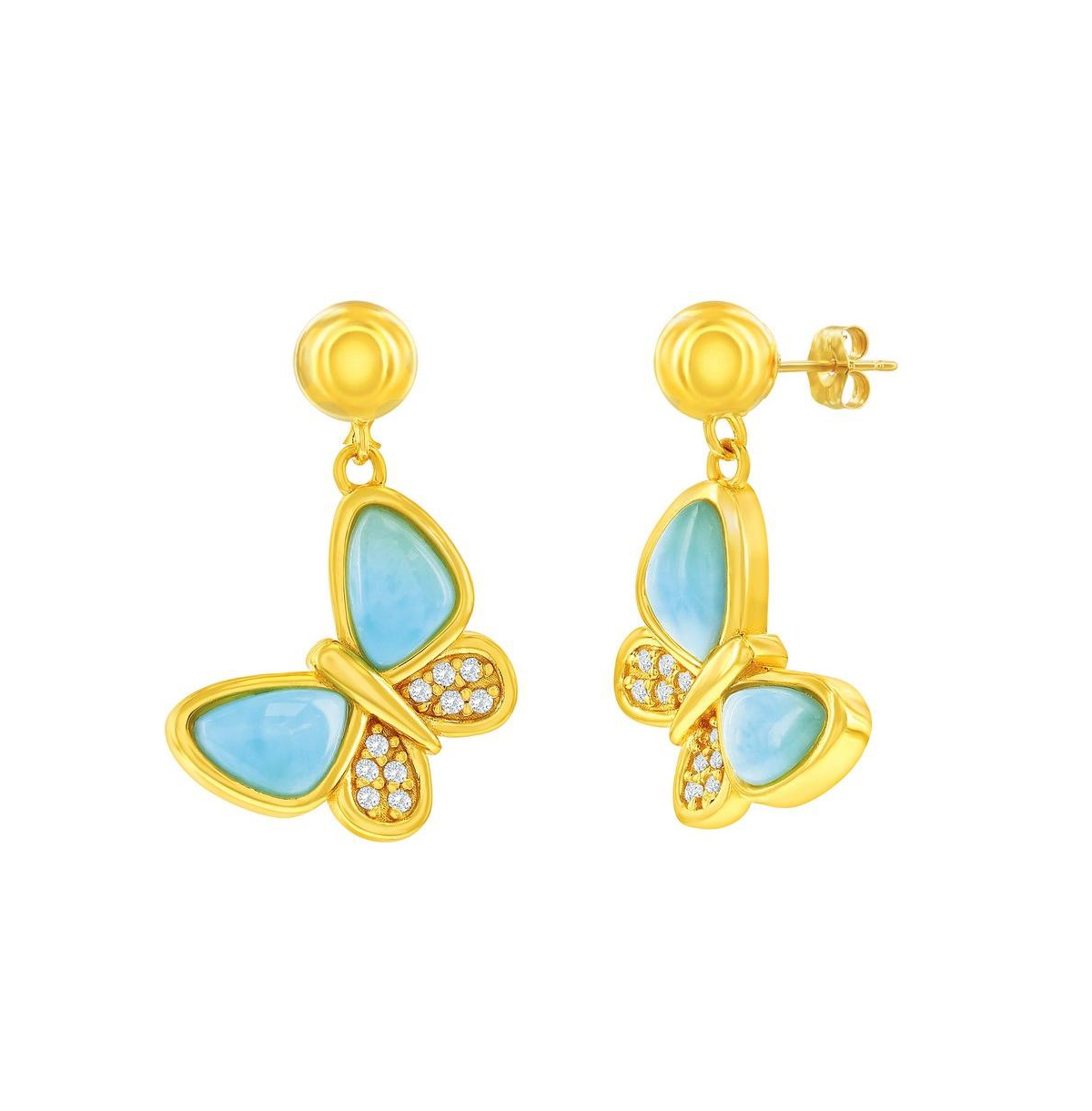 Click here for Sterling Silver  Larimar & Cz Butterfly Earrings -... prices