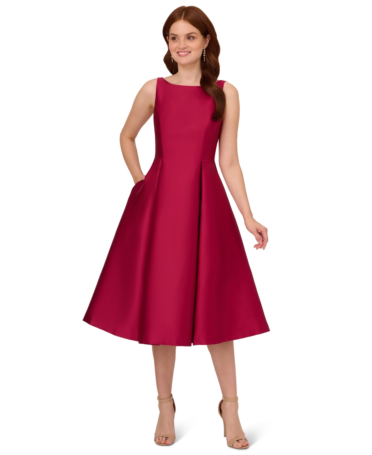 Click here for Adrianna Papell Boat-Neck A-Line Dress - Red Plum prices