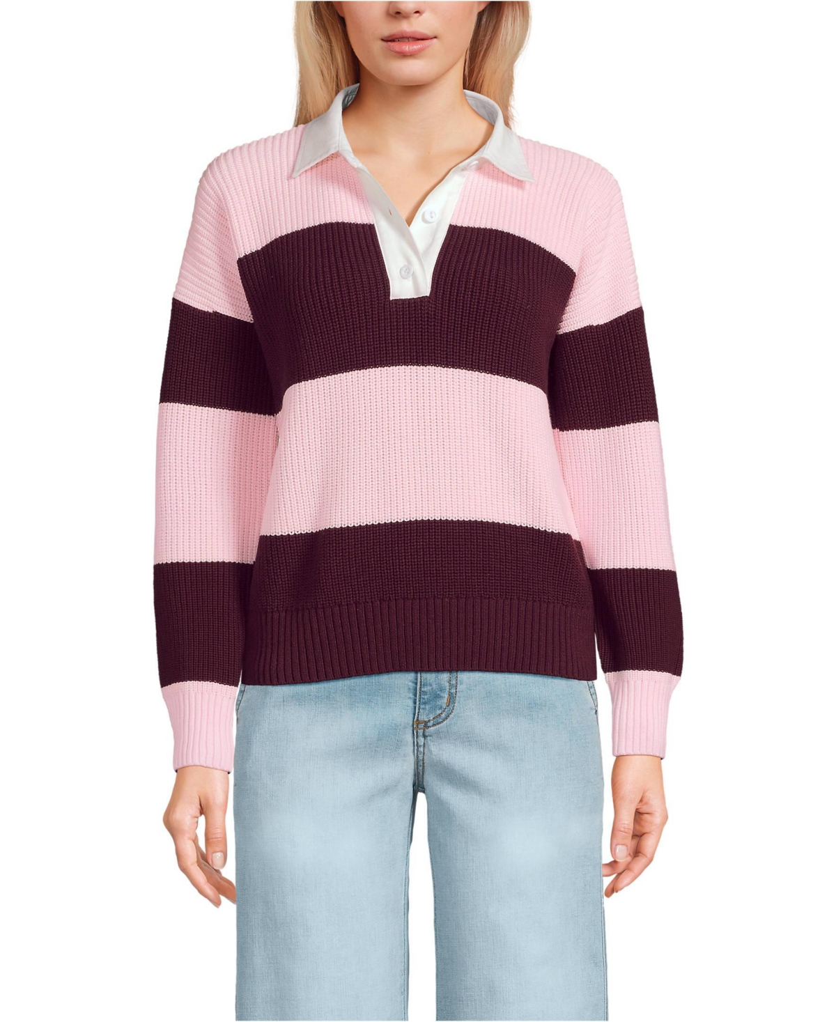 Click here for Lands End Womens Petite Drifter Rugby with Woven C... prices