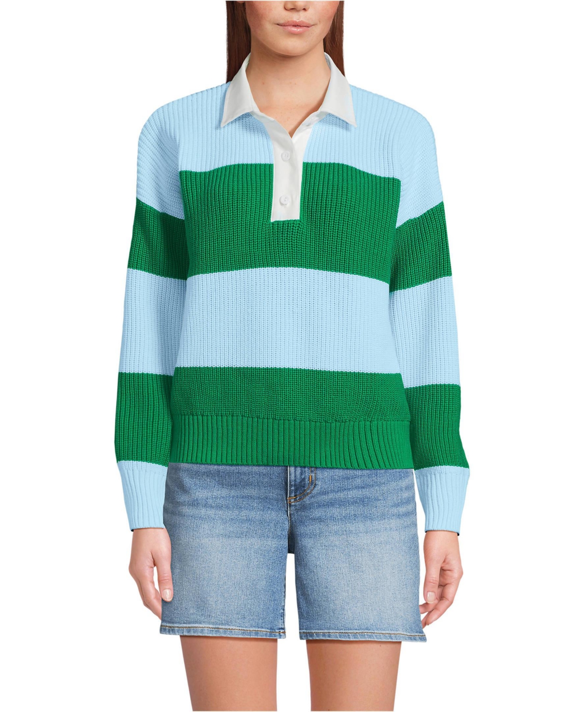 Click here for Lands End Womens Petite Drifter Rugby with Woven C... prices