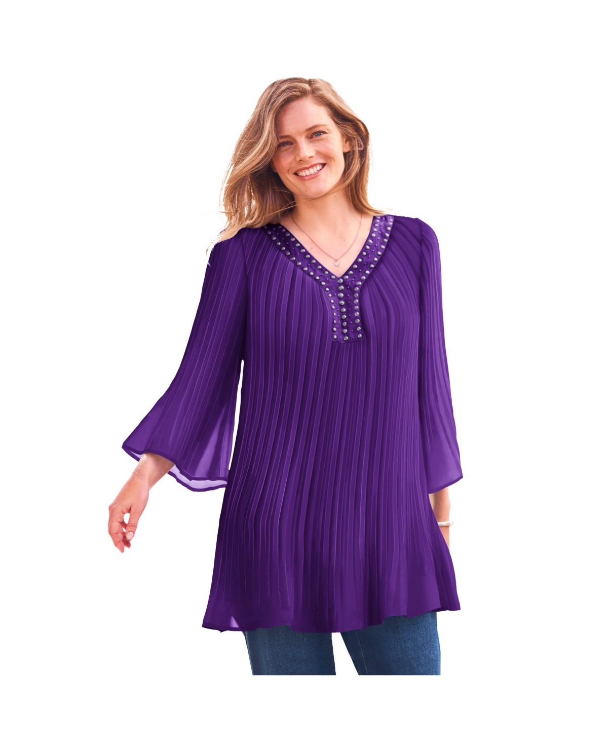 Click here for Woman Within Plus Size Embellished Pleated Blouse... prices