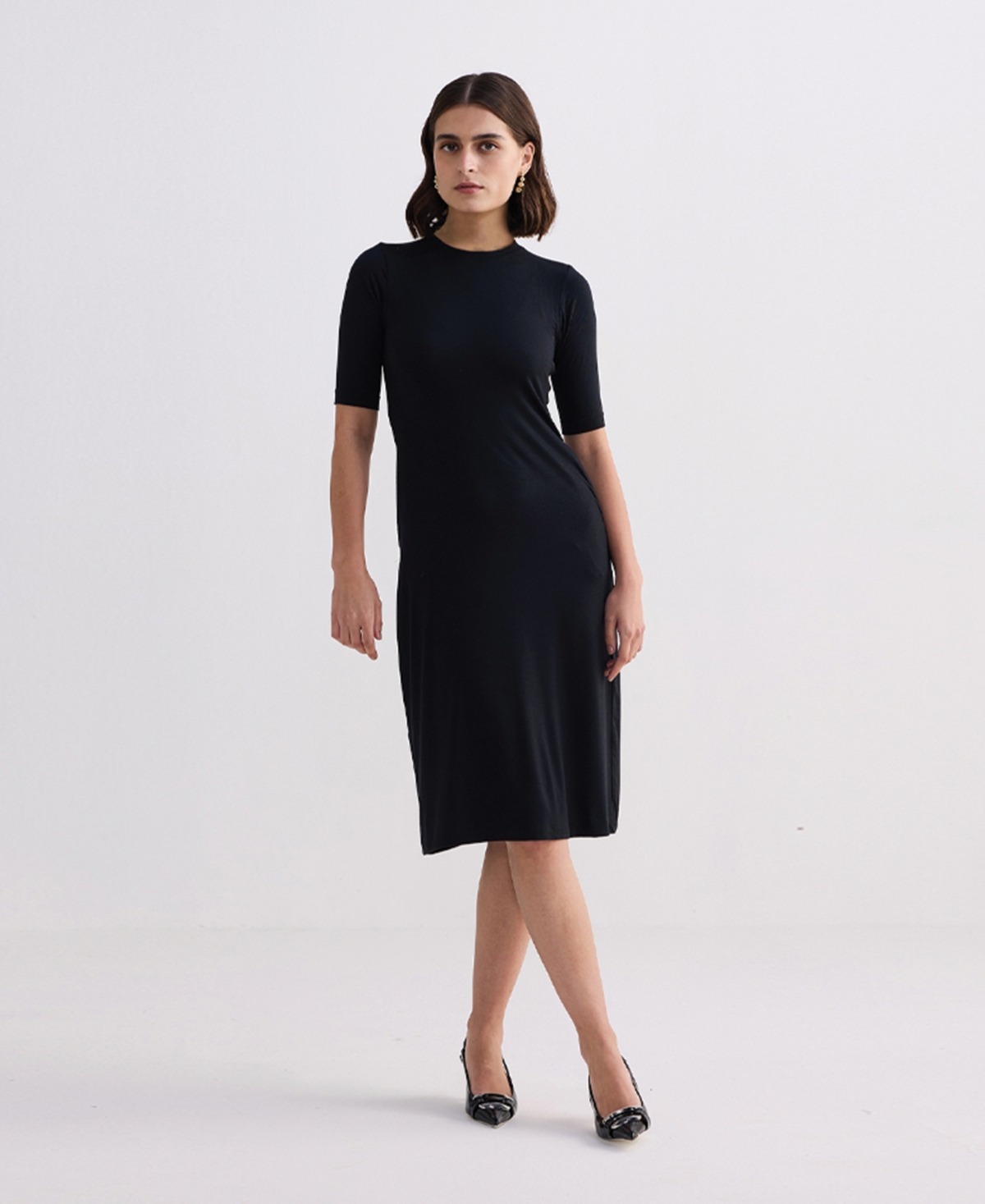 Click here for Reistor Womens High Crew Neck Elbow Sleeves Fitted... prices
