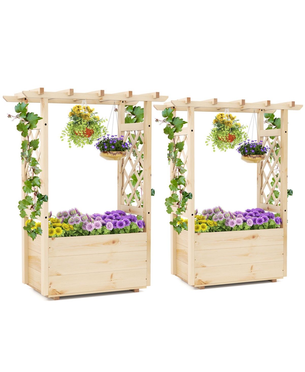 Click here for Gymax 2PCS Wooden Raised Garden Bed/ Lattice Trell... prices