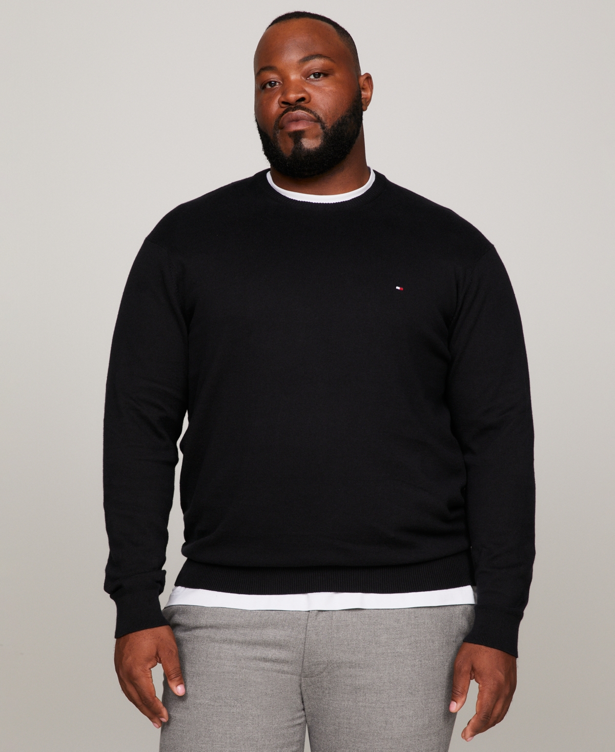 Tommy Hilfiger Mens Big and Tall Crewneck Sweater - Black
