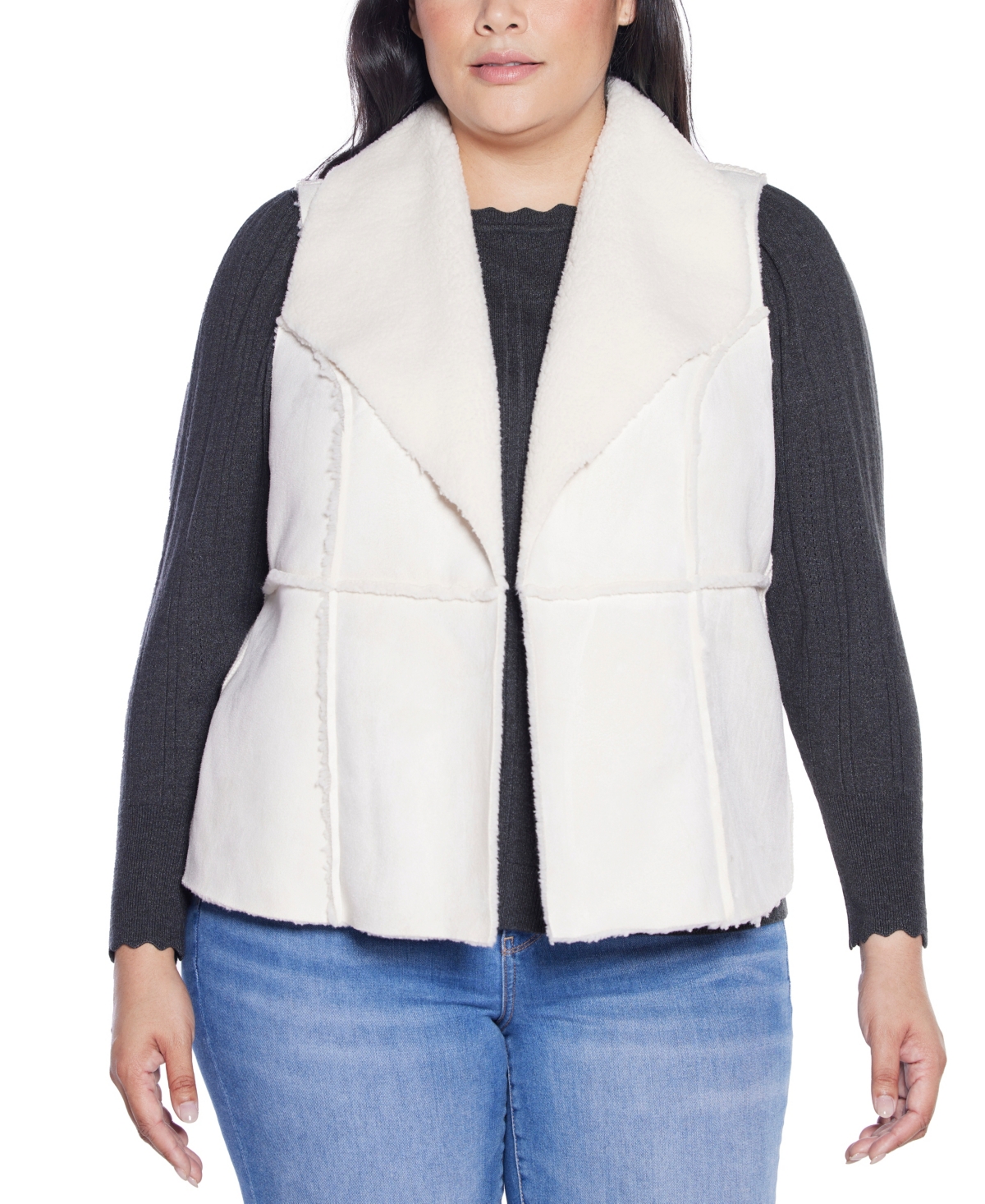 Click here for Belldini Plus Size Black Label Sherpa-Trim Vest Sw... prices
