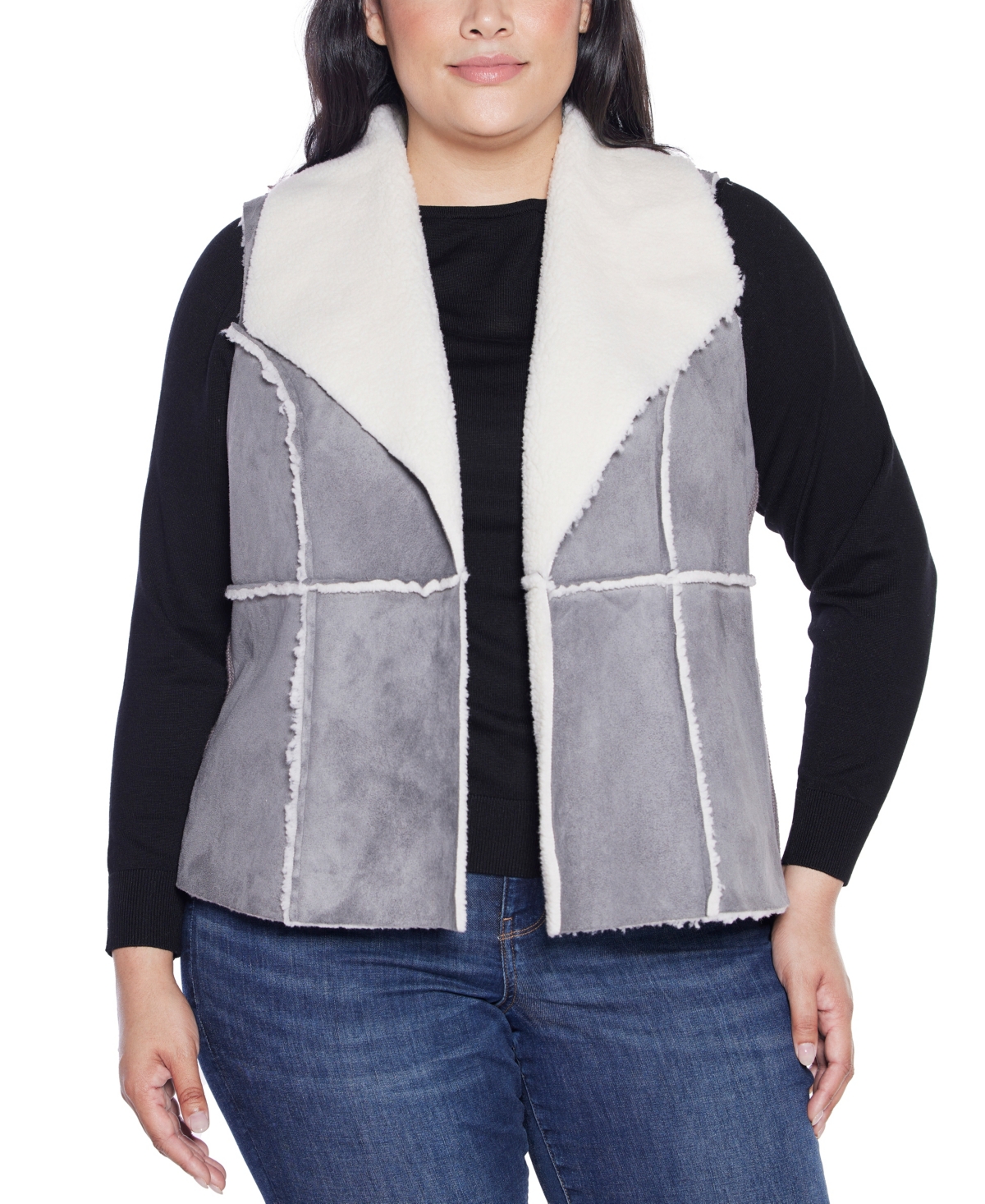 Click here for Belldini Plus Size Black Label Sherpa-Trim Vest Sw... prices
