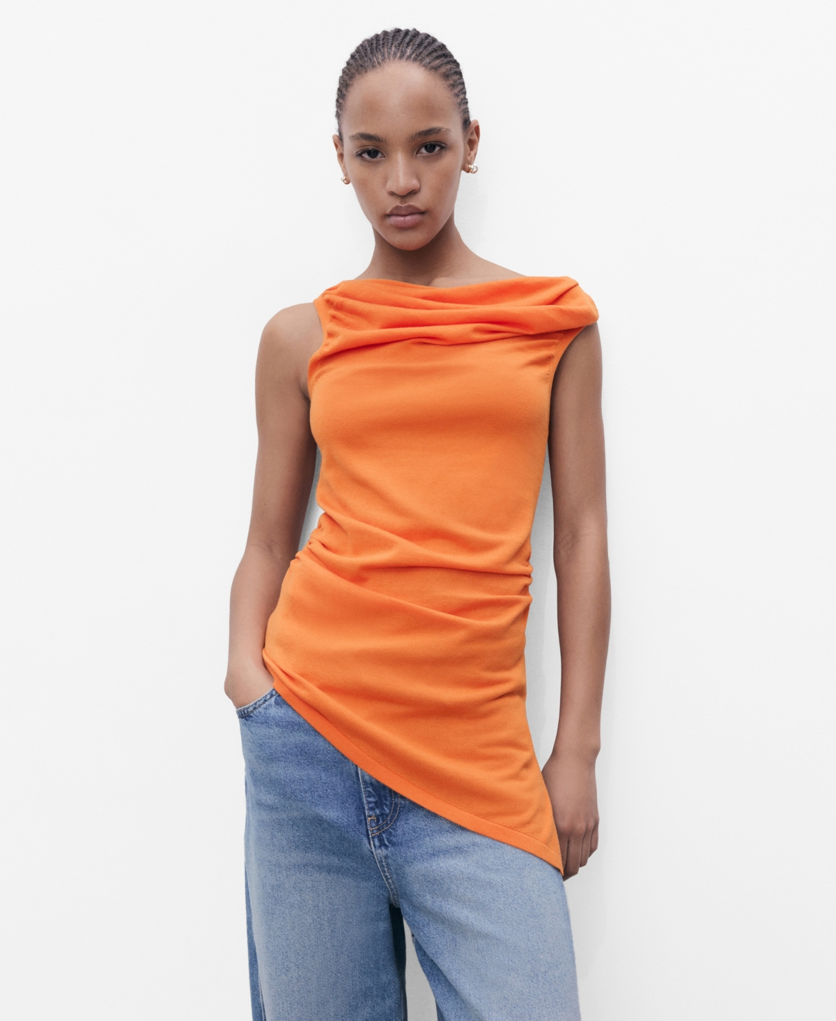 Click here for Mango Womens Draped Knitted Top - Orange prices
