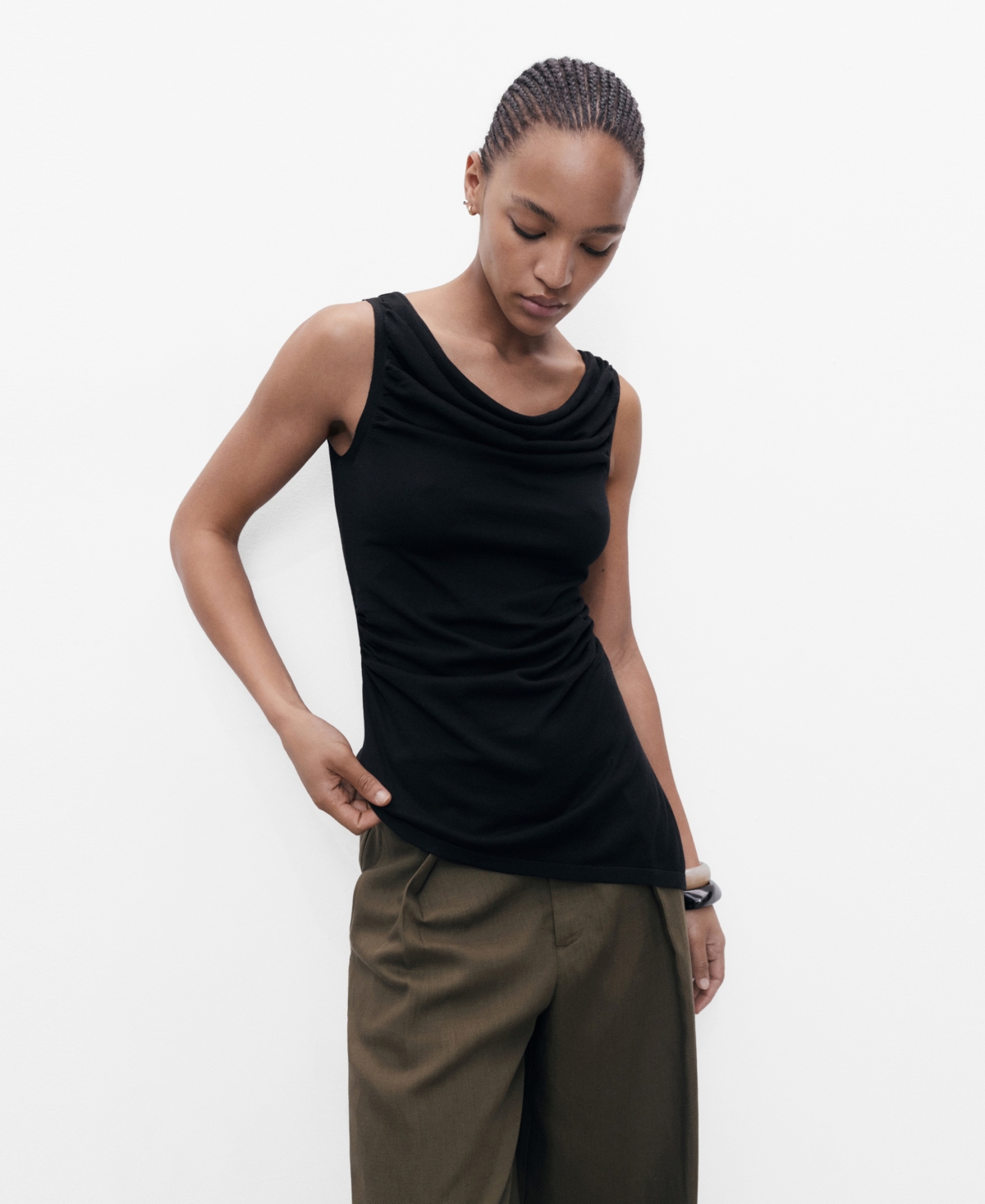 Click here for Mango Womens Draped Knitted Top - Black prices