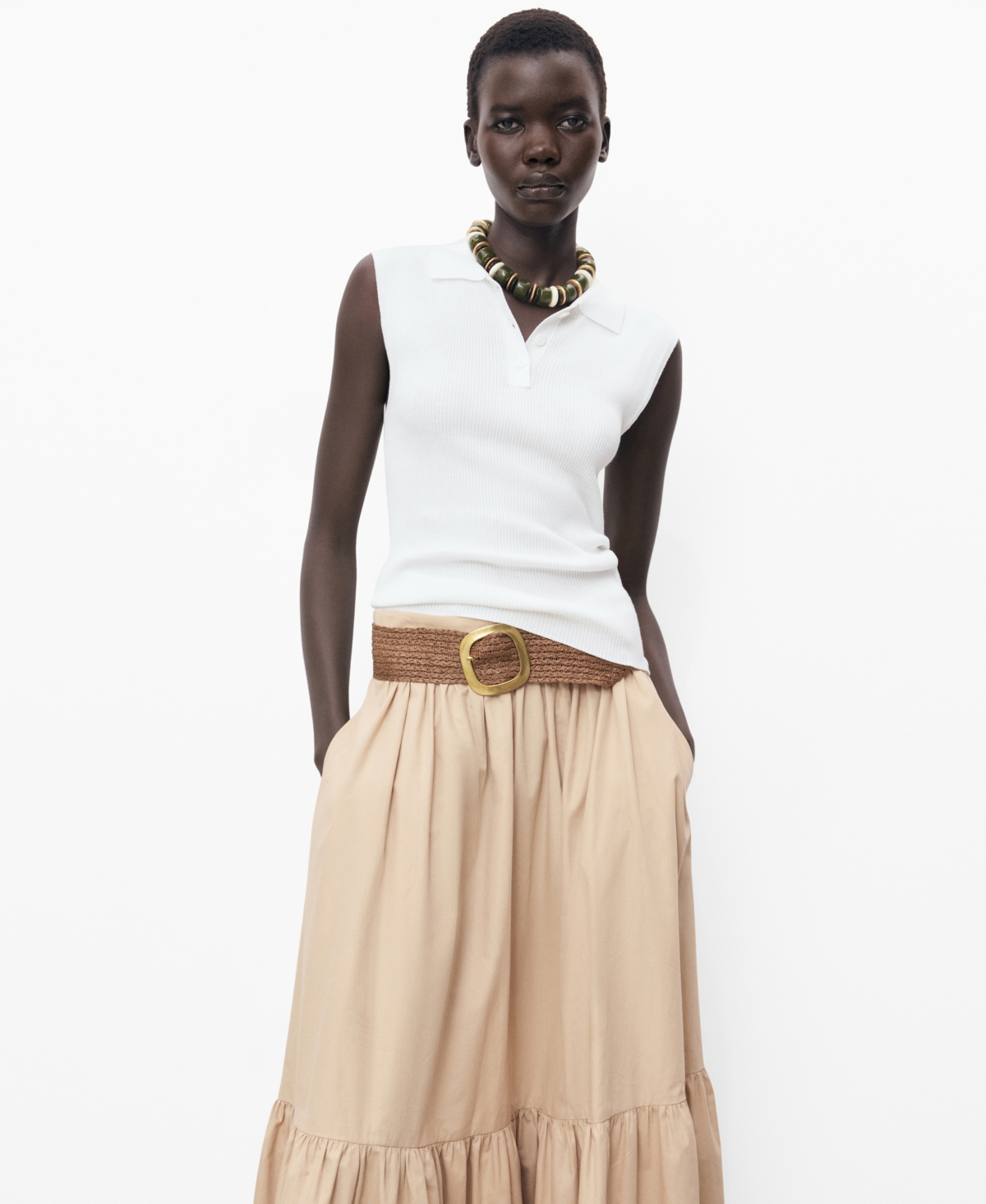 Click here for Mango Womens Polo-Neck Knitted Top - White prices