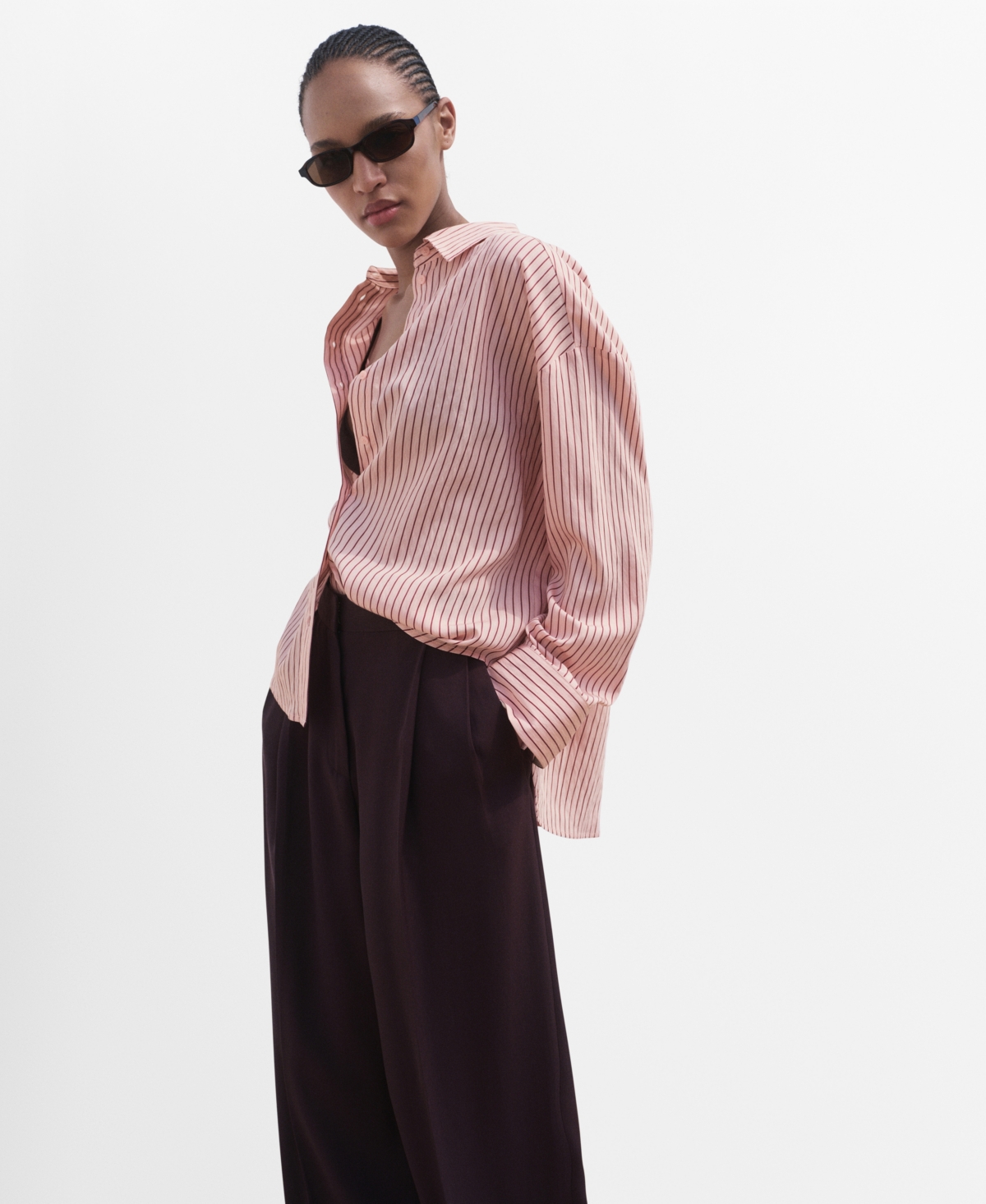 Click here for Mango Womens Oversize Striped Shirt - Pink prices