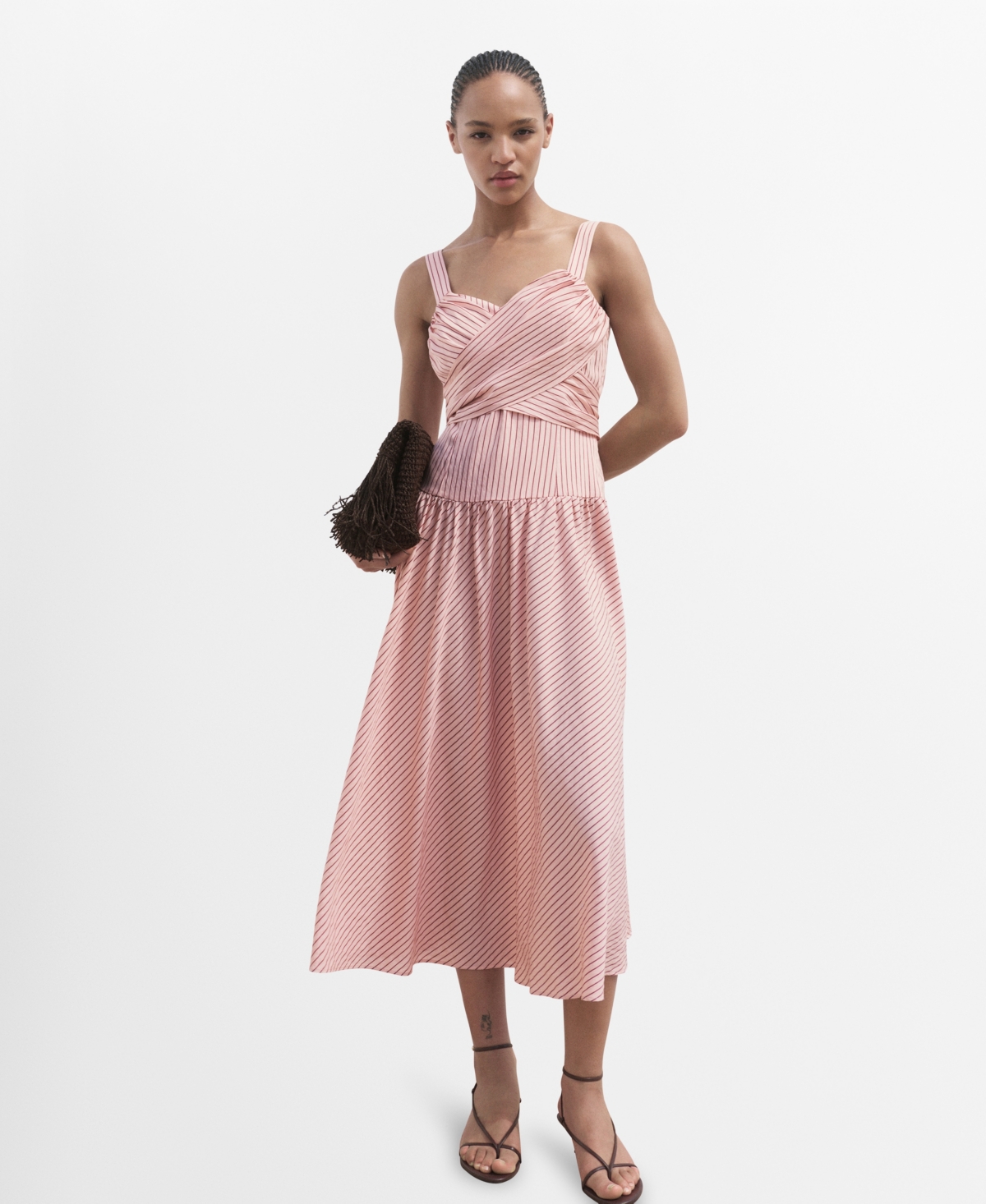 Click here for Mango Womens Striped Wrap Dress - Pink prices