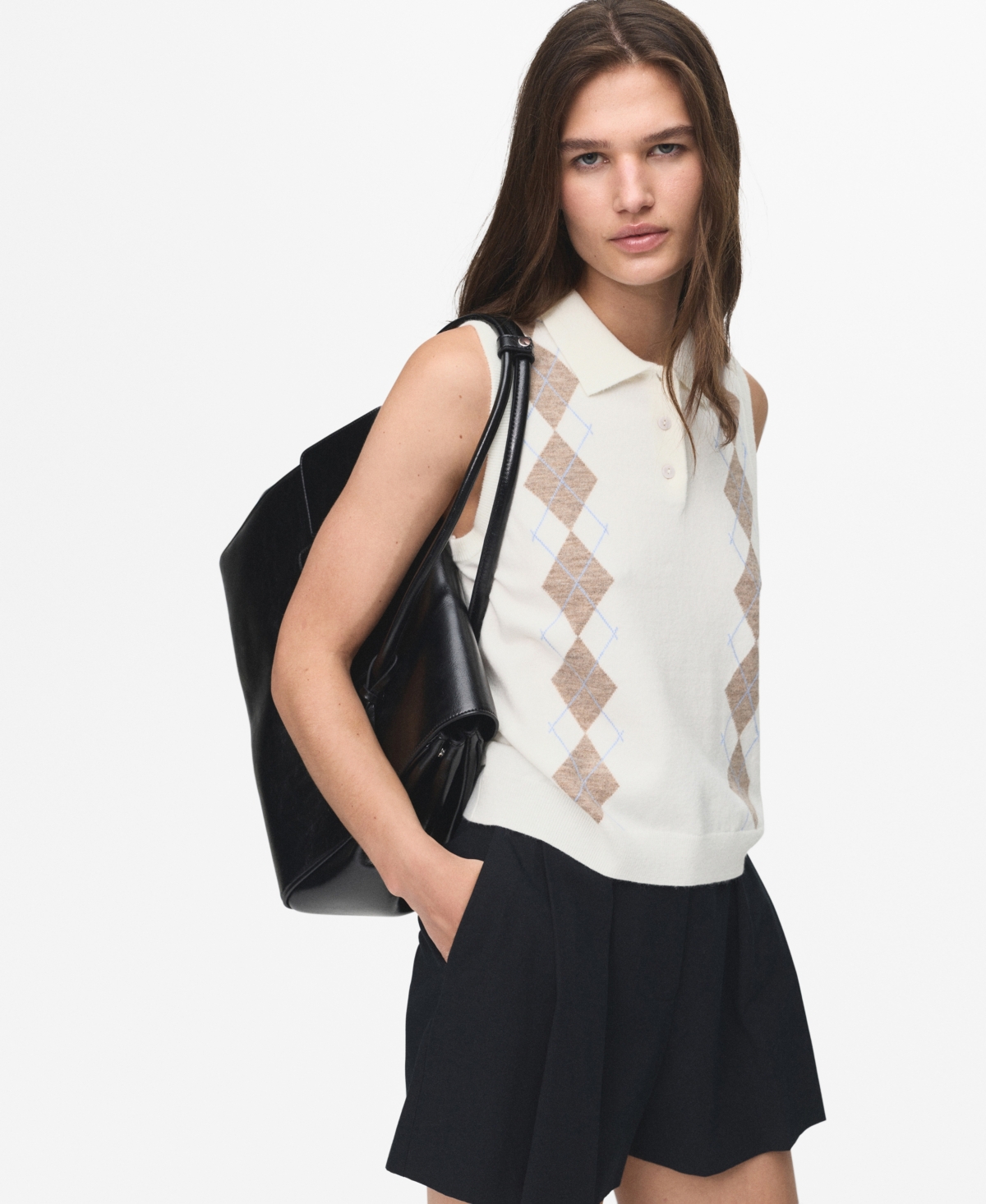 Click here for Mango Womens Diamond-Print Polo-Neck Sweater Vest... prices