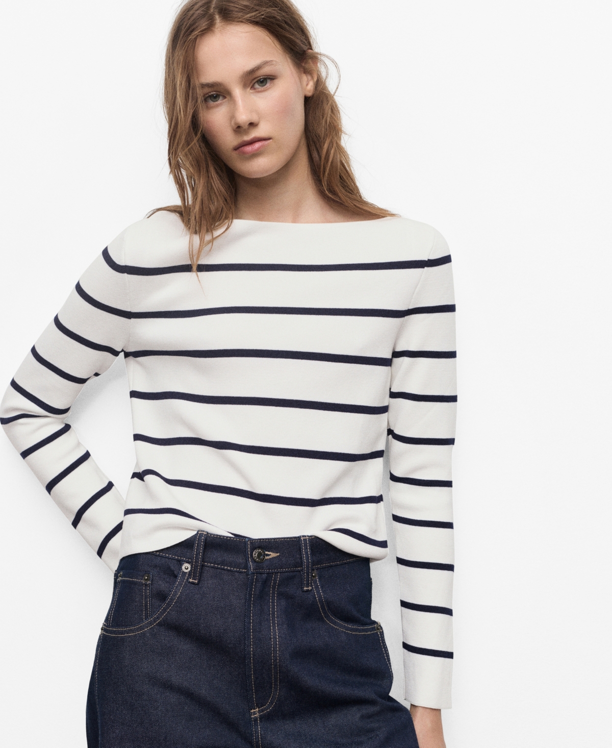 Click here for Mango Womens Fine-Knit Boat-Neck Sweater - Ecru prices