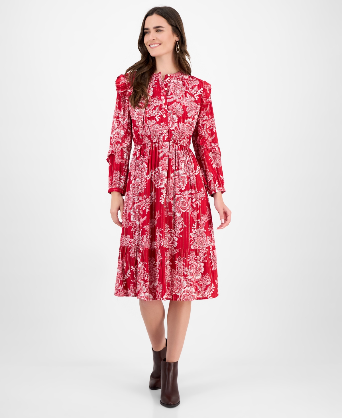 Click here for Style & Co Womens Ruffle-Trim Long-Sleeve Dress  M... prices