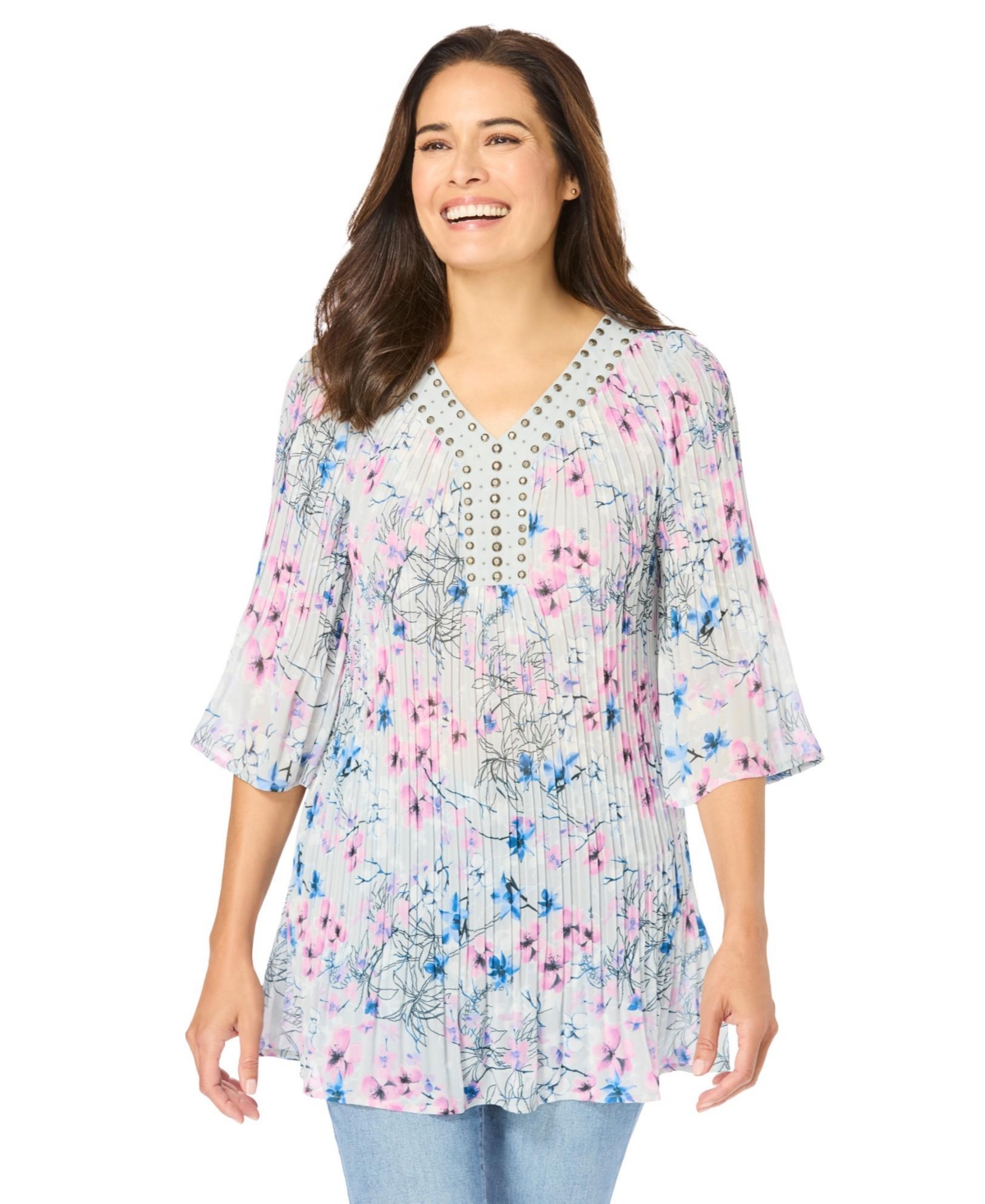 Click here for Woman Within Plus Size Embellished Pleated Blouse... prices