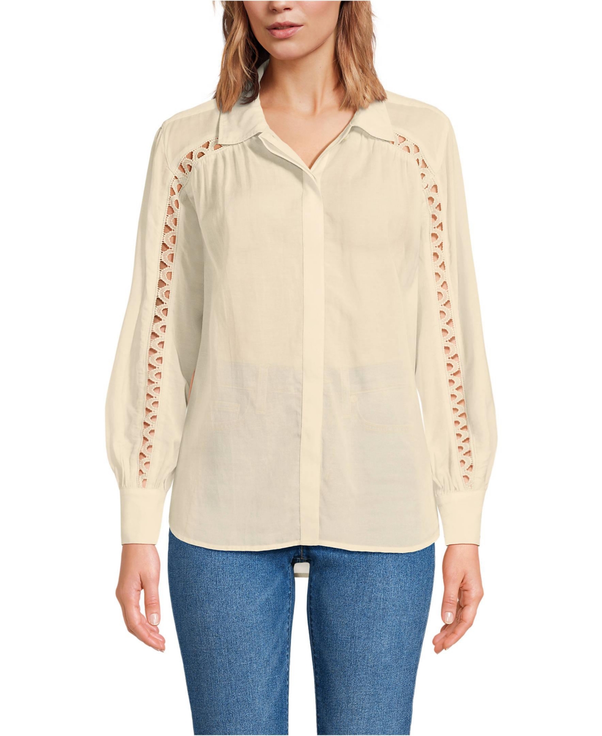 Click here for Lands End Womens Voile Shirred Trim Insert Shirt -... prices