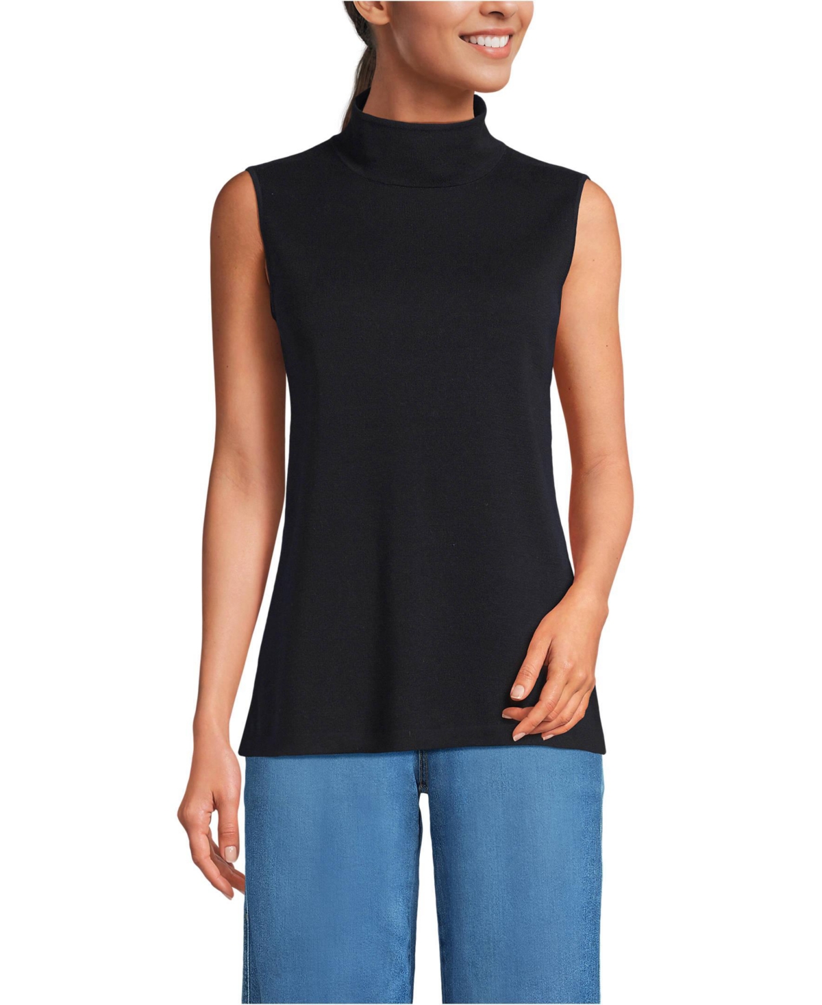 Click here for Lands End Womens Fine Gauge Sleeveless Mock Sweate... prices