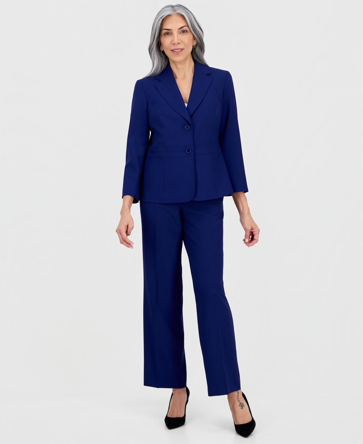 Click here for Le Suit Womens Notch-Lapel Mid-Rise Pantsuit  Regu... prices