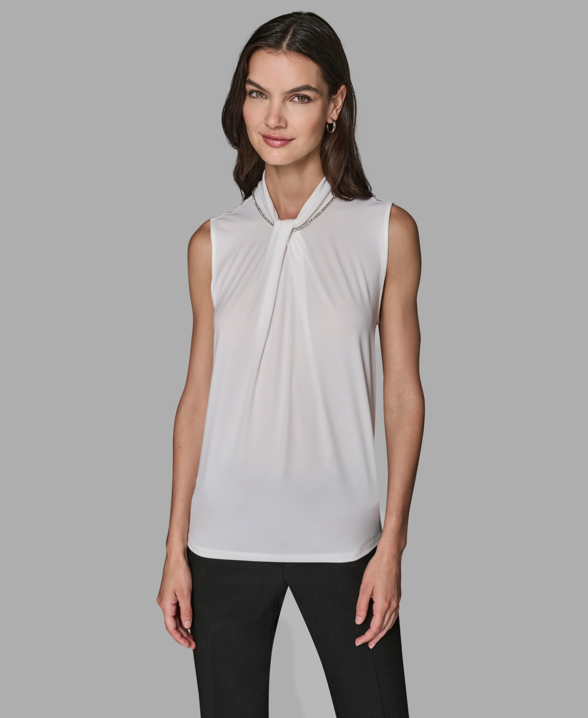 Karl Lagerfeld Paris Womens Sleeveless Cut and Sew Top - Soft White