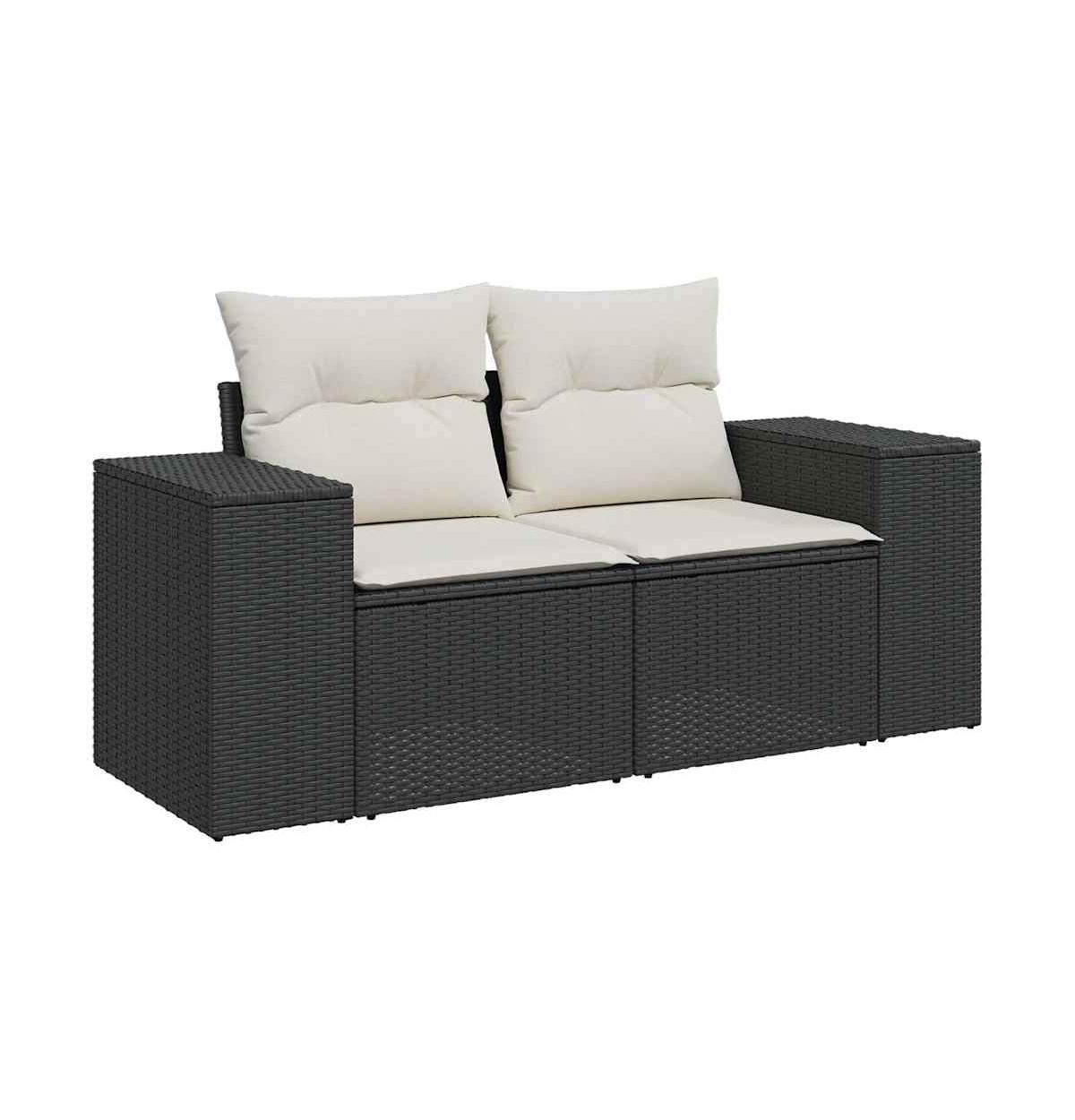 Click here for Garden Sofa Black  Cream White Poly Rattan 2-Seate... prices