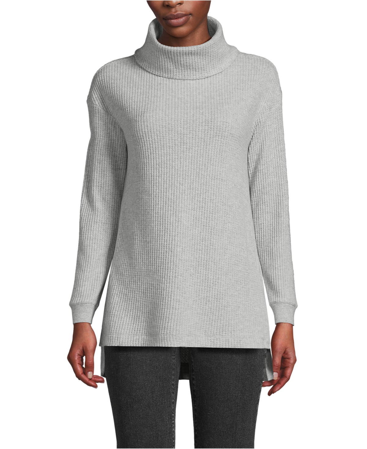 Click here for Lands End Womens Petite Long Sleeve Waffle Cowl Ne... prices