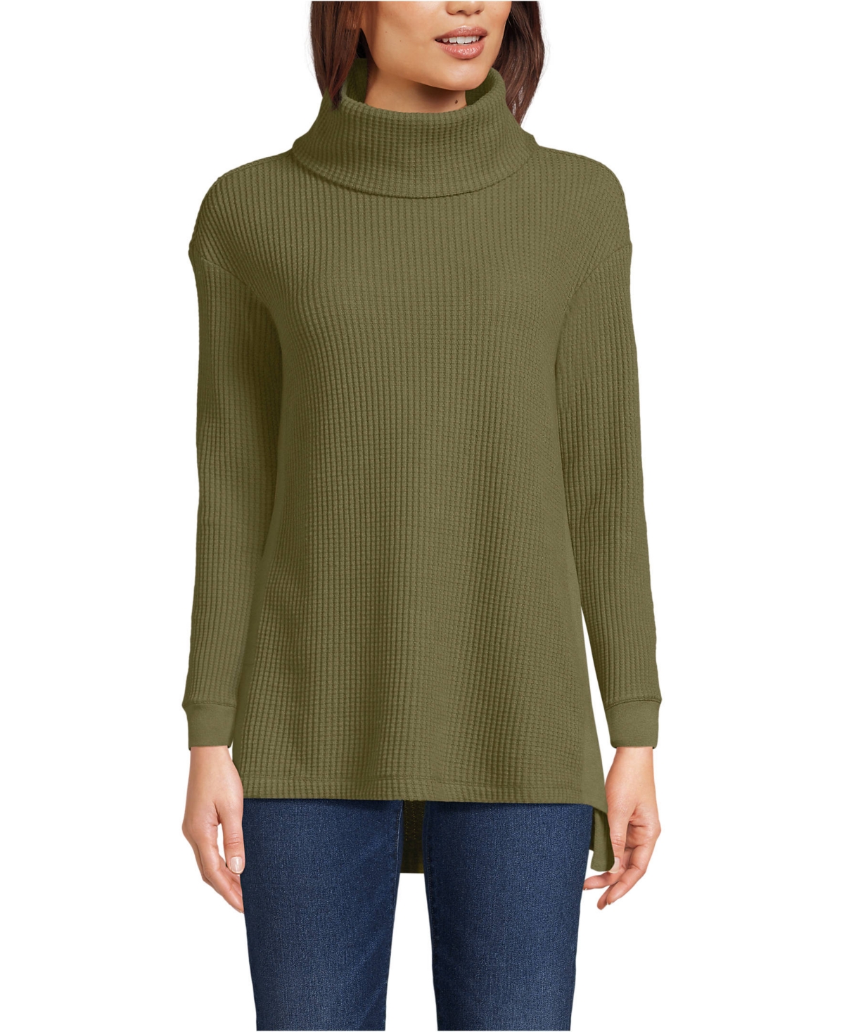 Click here for Lands End Womens Petite Long Sleeve Waffle Cowl Ne... prices
