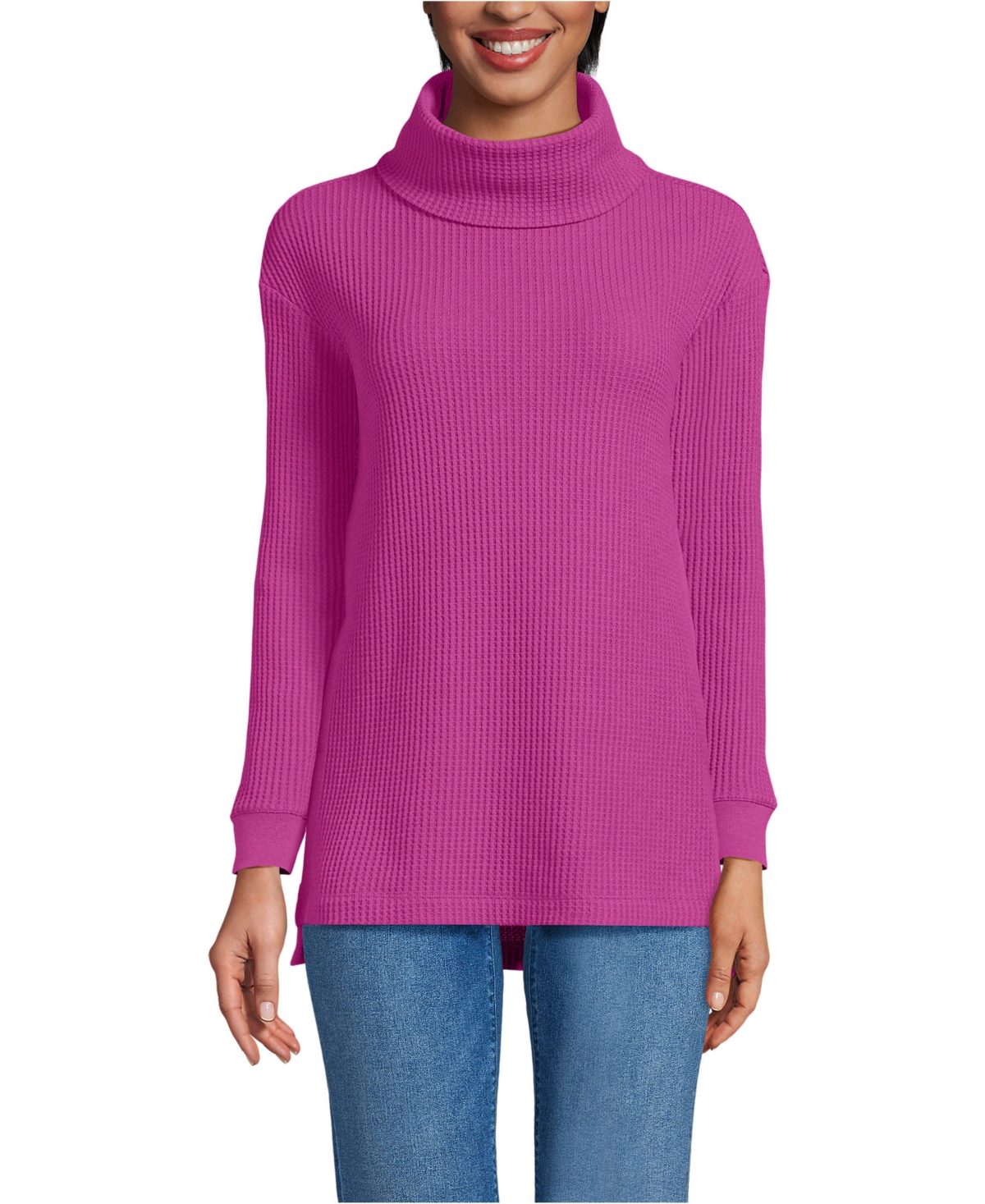 Click here for Lands End Womens Petite Long Sleeve Waffle Cowl Ne... prices