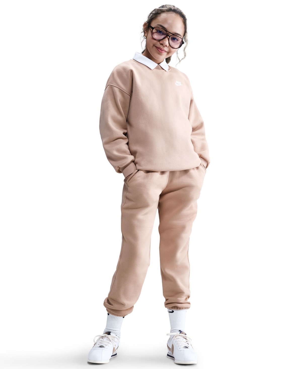 Nike Big Girls 7-16 Sportswear Club Fleece Oversized-Fit Sweatshirt - Hemp