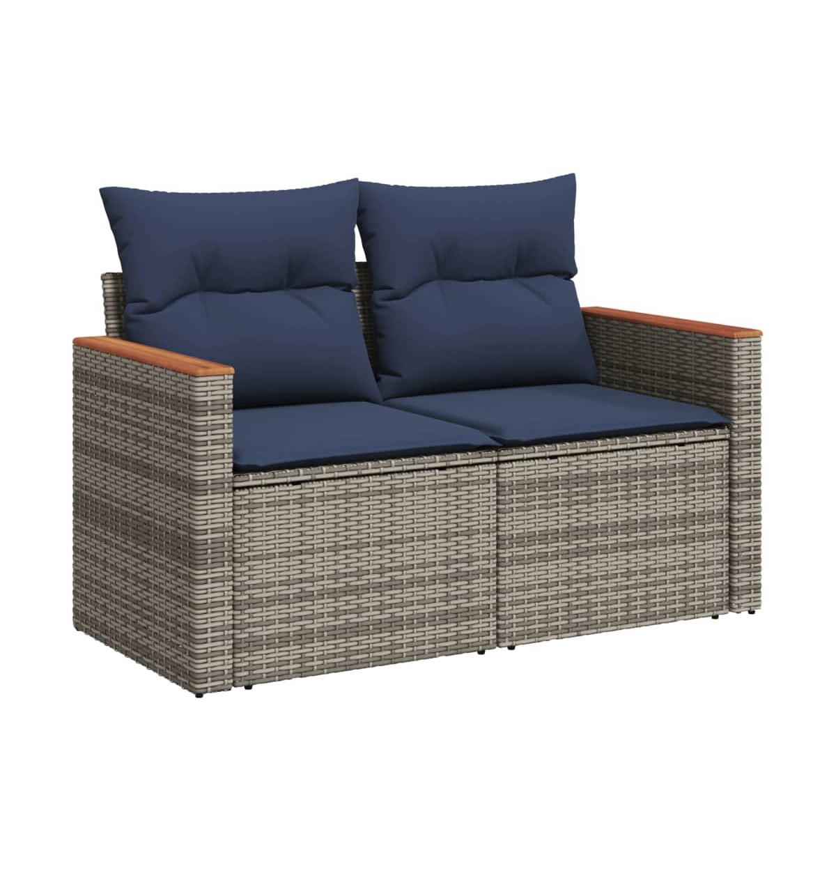 Click here for Patio Sofa with Cushions 2-Seater Gray Poly Rattan prices