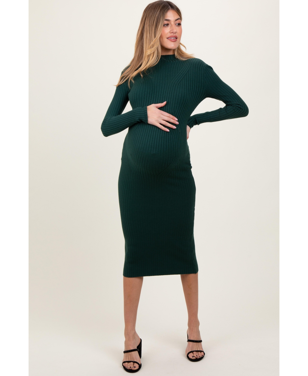 Click here for Pinkblush Maternity Forest Green Ribbed Knit Mock... prices