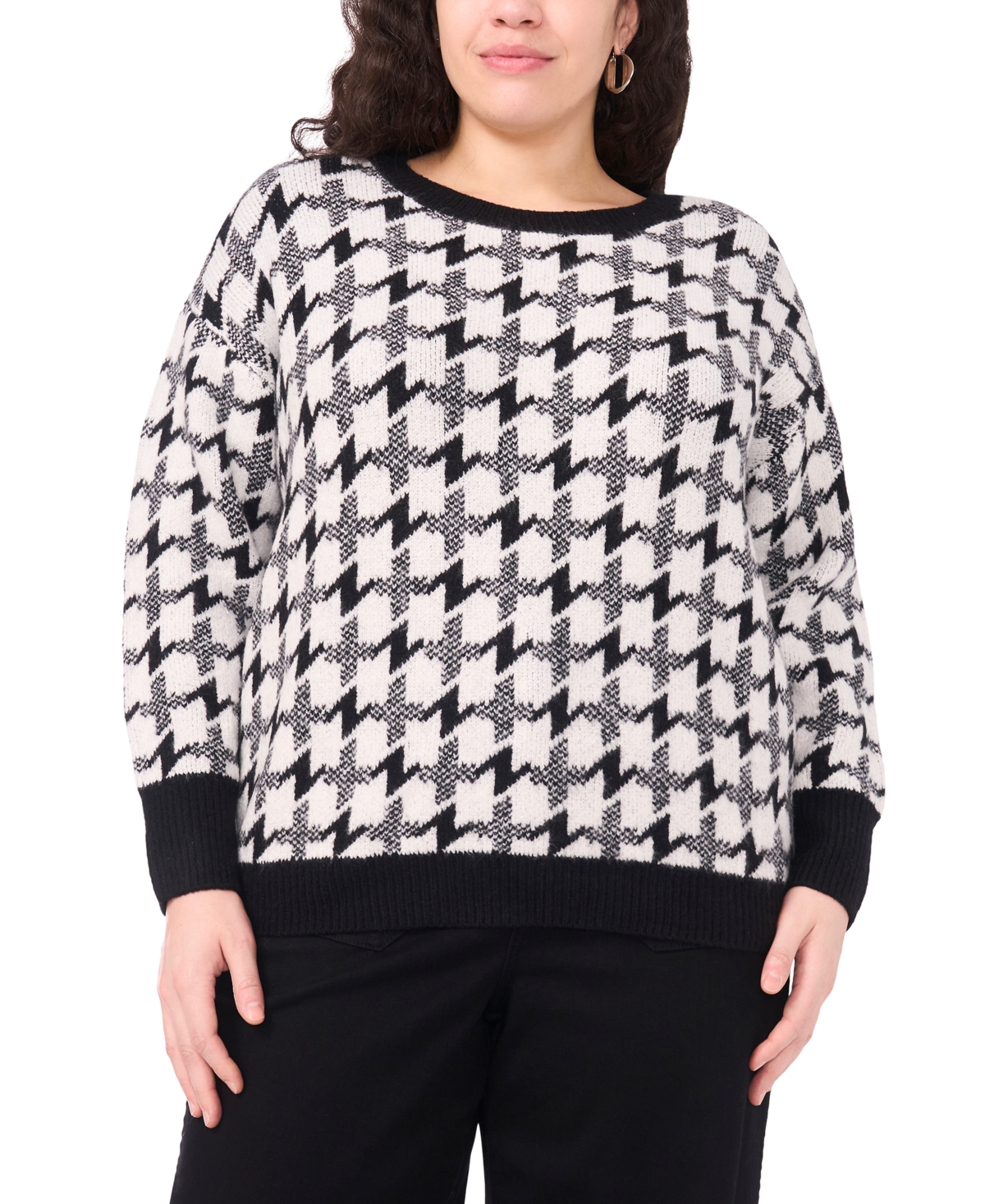 Click here for Vince Camuto Plus Size Houndstooth Long Sleeve Cre... prices