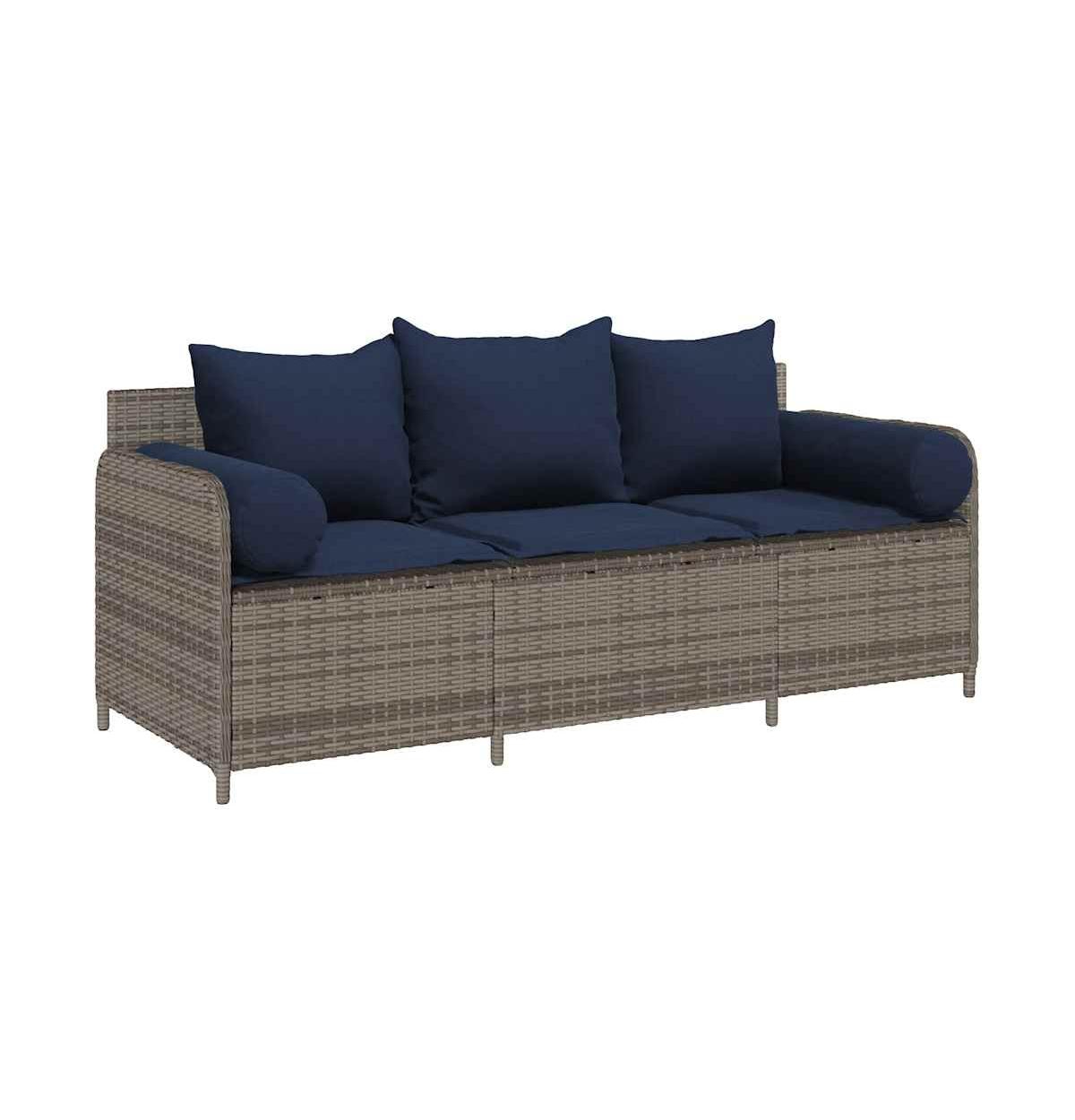 Click here for Patio Sofa with Cushions 3-Seater Gray Poly Rattan... prices
