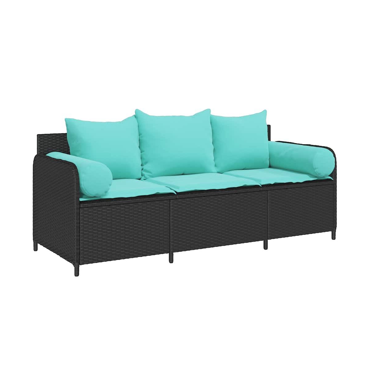 Click here for Patio Sofa with Cushions 3-Seater Black Poly Ratta... prices