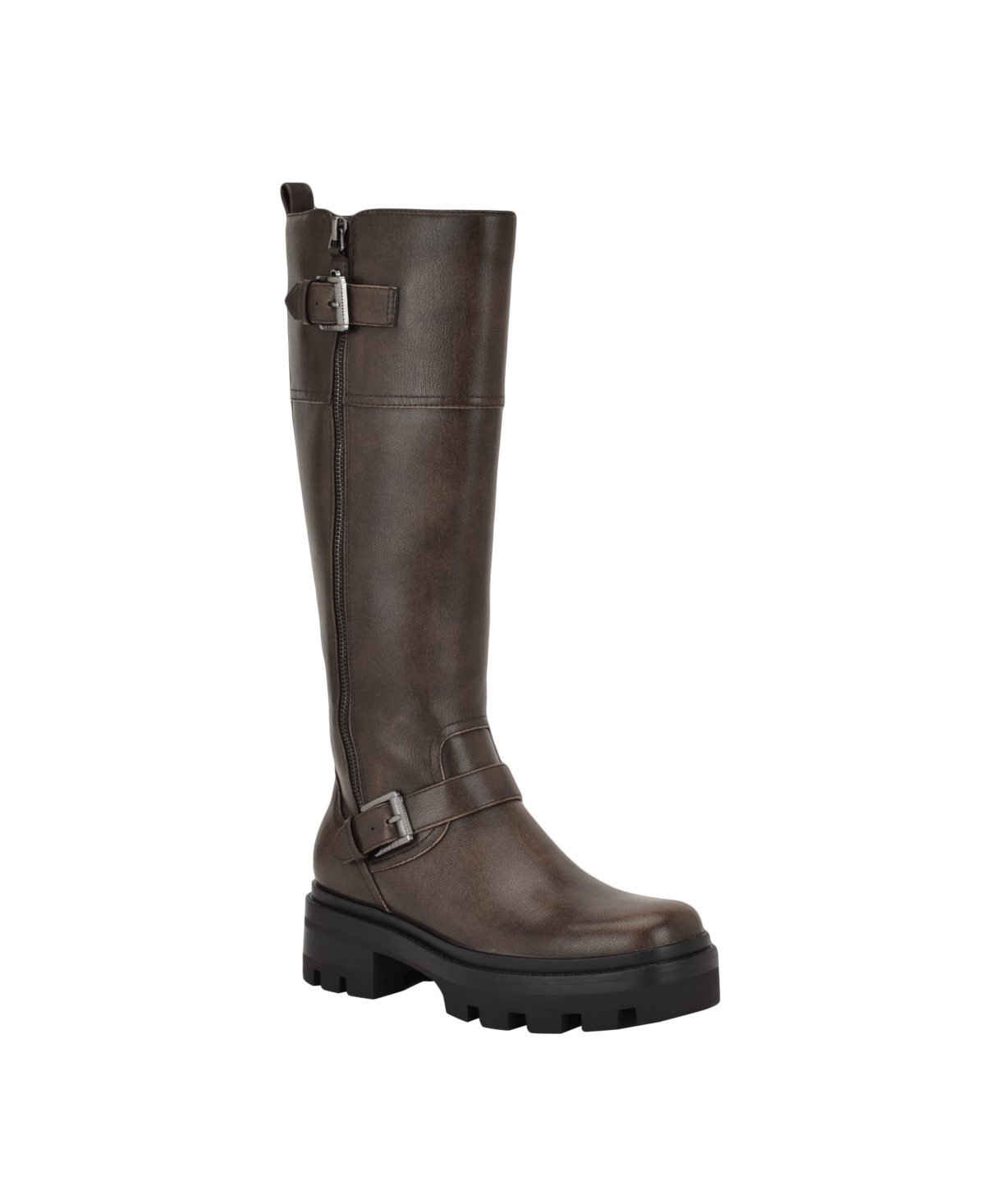 Click here for Guess Womens Lynnie Wide Calf Tall Buckle Moto Lug... prices