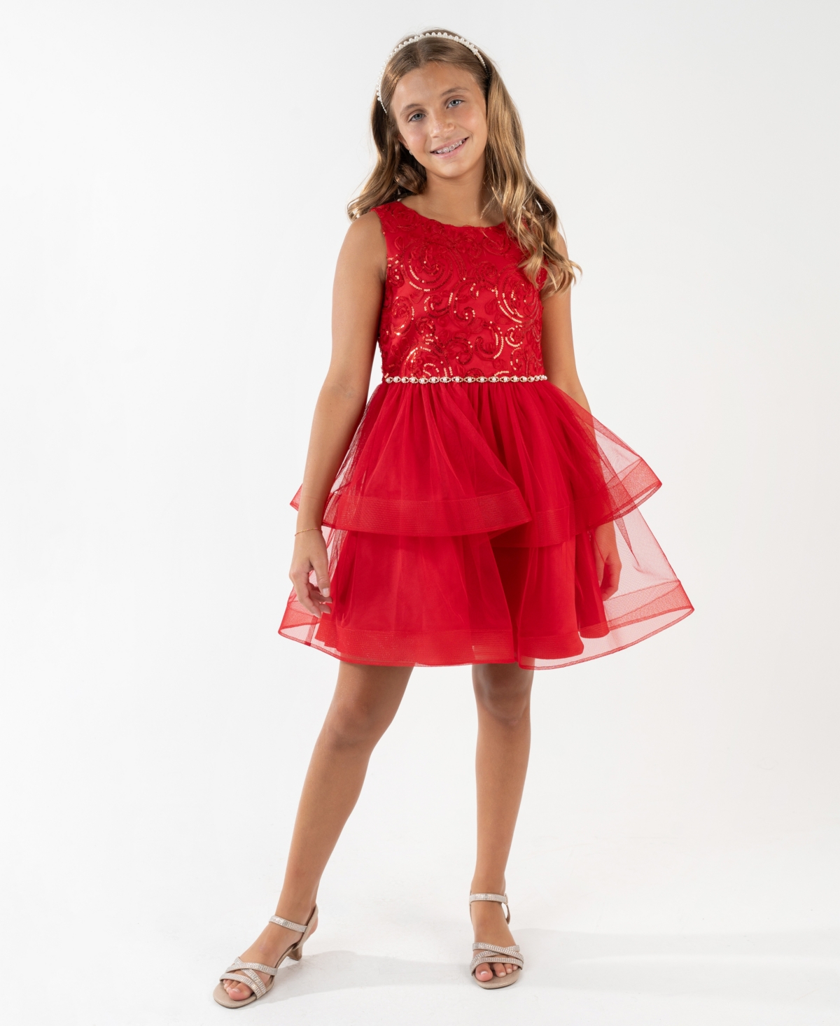 Click here for Rare Editions Girls 7-16 Mesh Tiered Skirt Dress -... prices