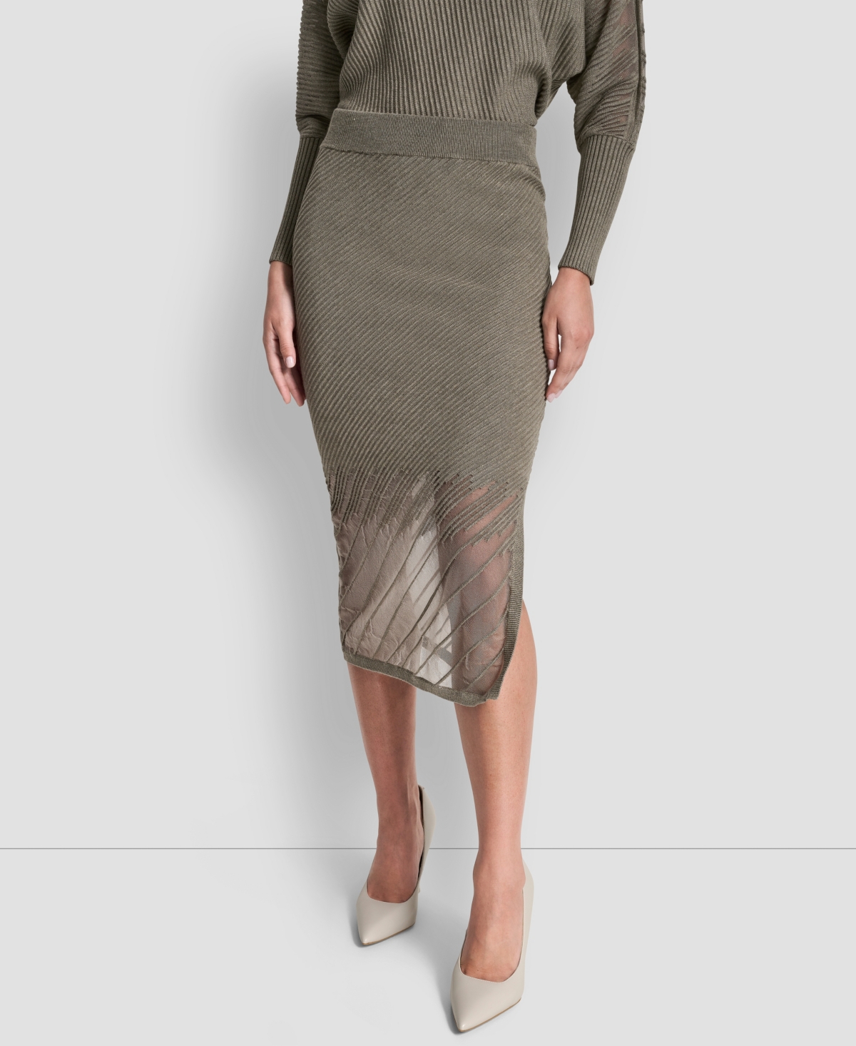 Click here for Dkny Womens Ribbed Midi Skirt - City Taupe Heather prices