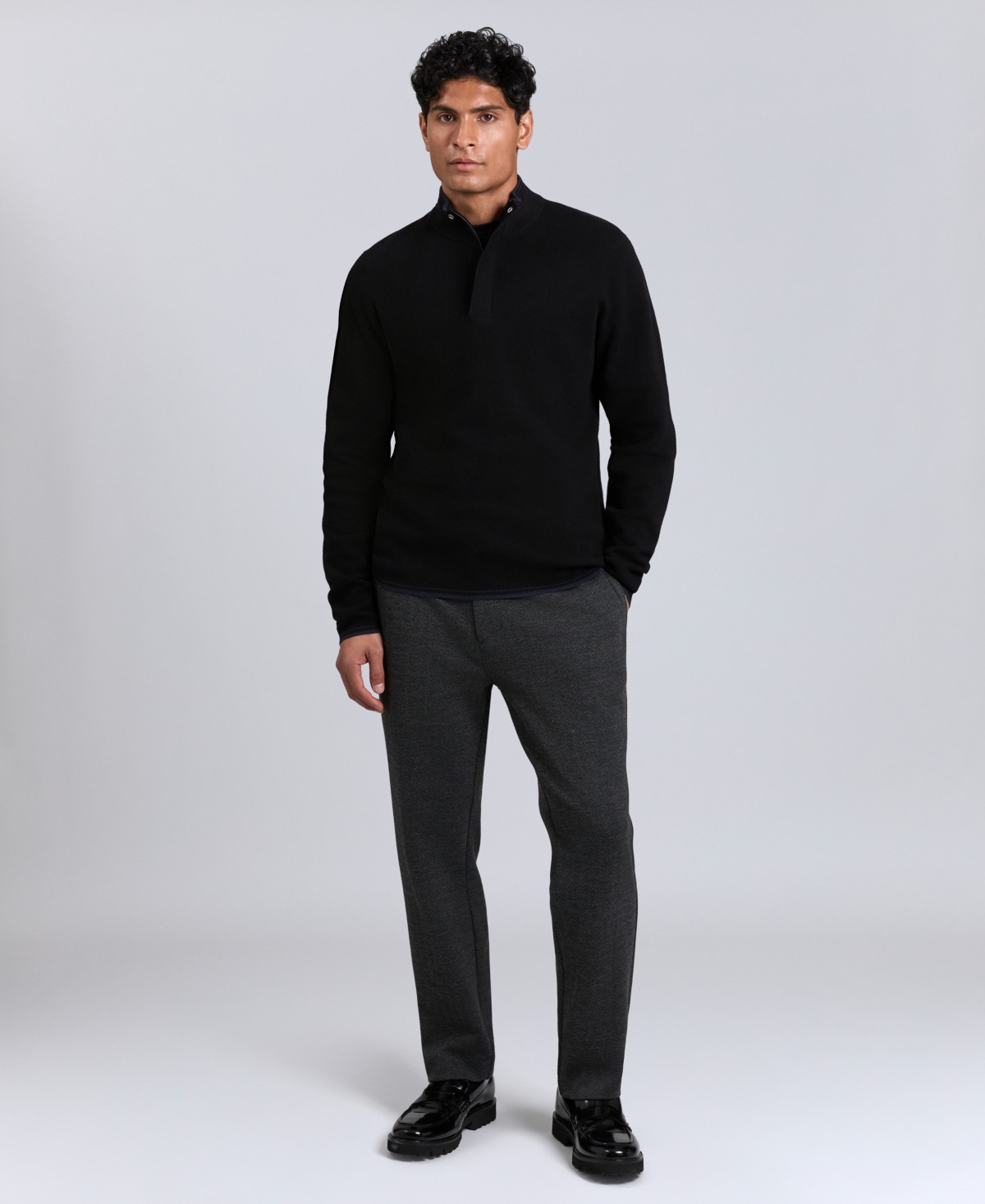 Click here for Kenneth Cole Mens Quarter Zip Sweater - Black prices