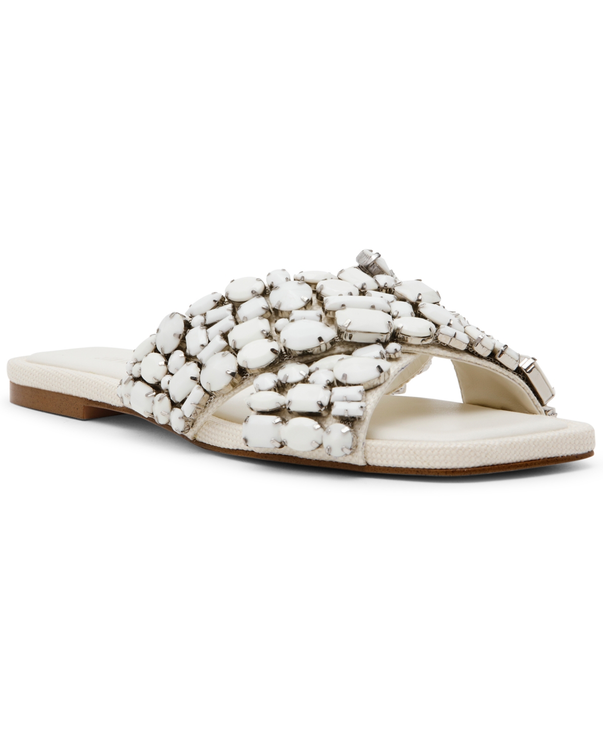 Steve Madden Womens Levity Embellished Flat Slide Sandals - White Multi