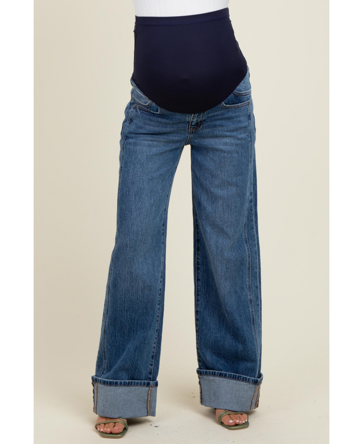 Click here for Pinkblush Maternity Navy Blue Cuffed Hem Baggy Wid... prices