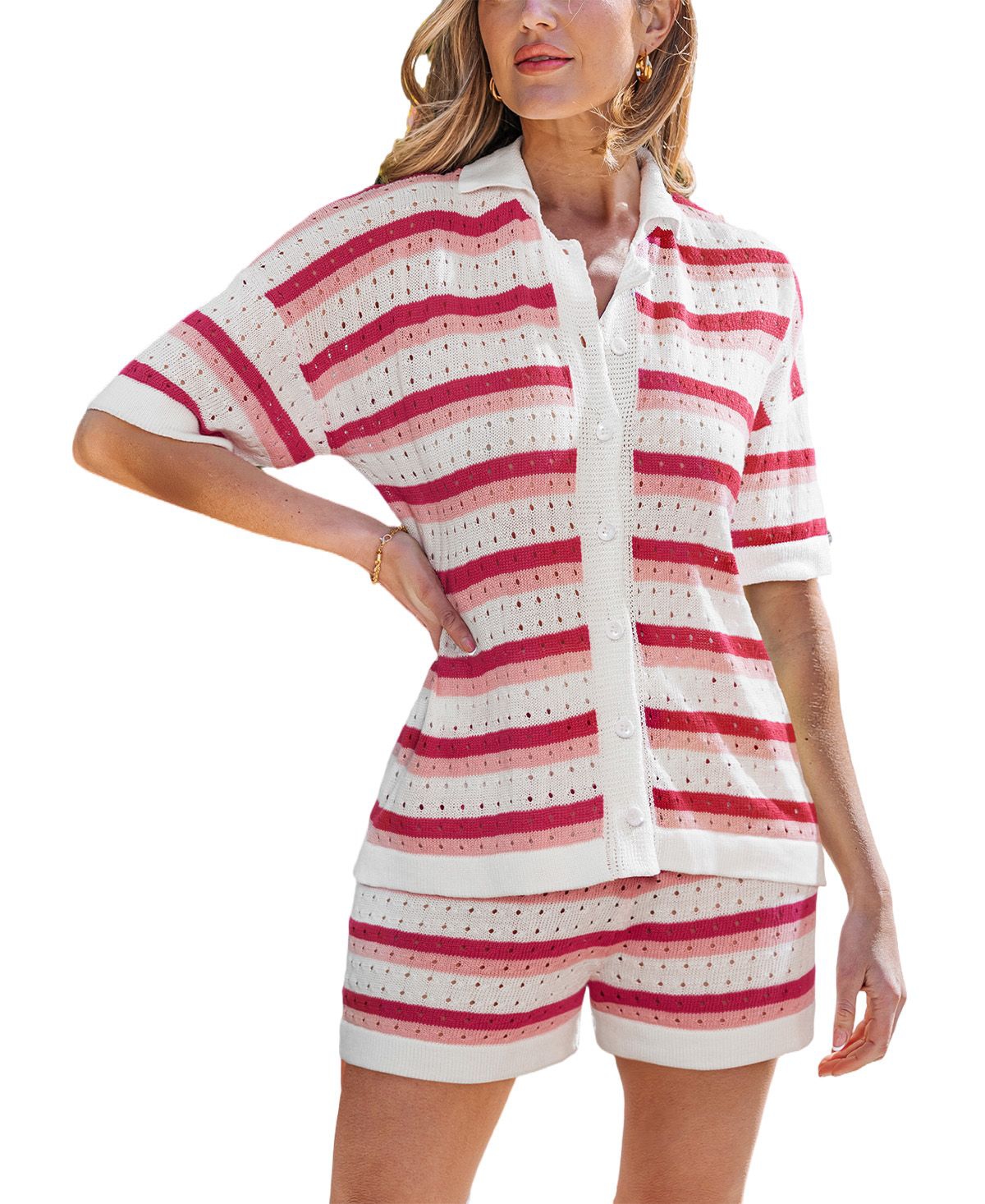 Click here for Cupshe Womens Striped Knit Button Down Matching Se... prices