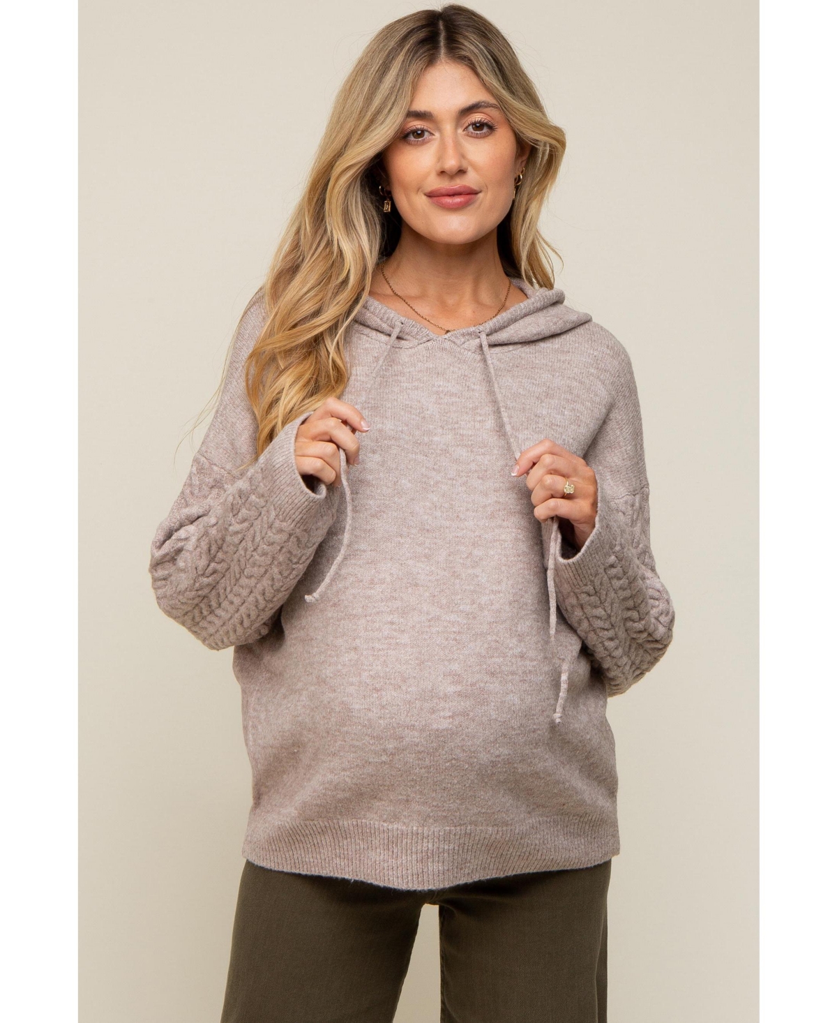 Click here for Pinkblush Maternity Taupe Mixed Knit Hooded Sweate... prices