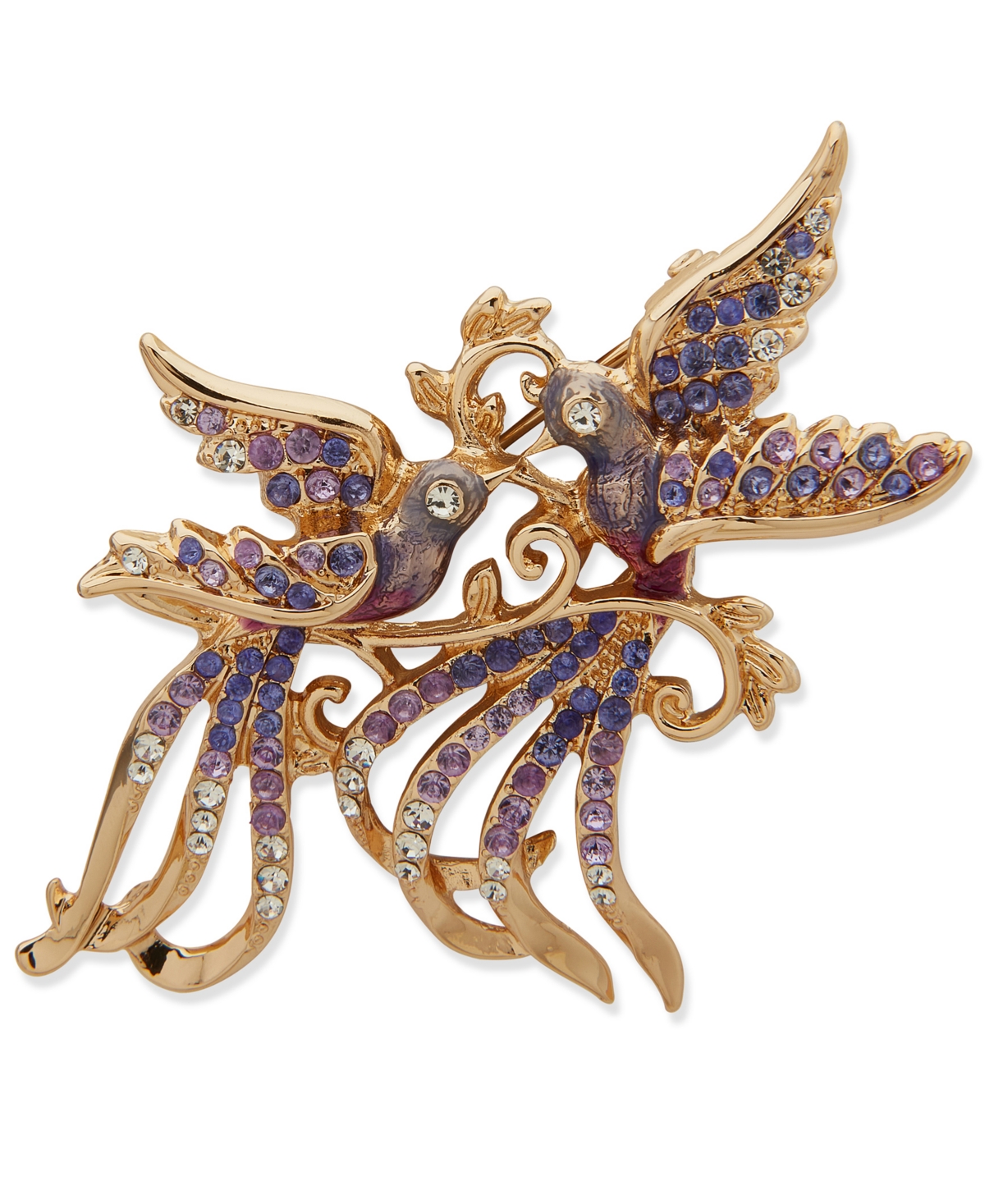 Click here for Anne Klein Multi-Stone Love Birds Purple Motif Pin... prices