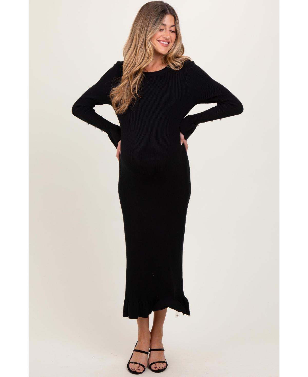Click here for Pinkblush Black Ribbed Knit Bow Back Maternity Max... prices