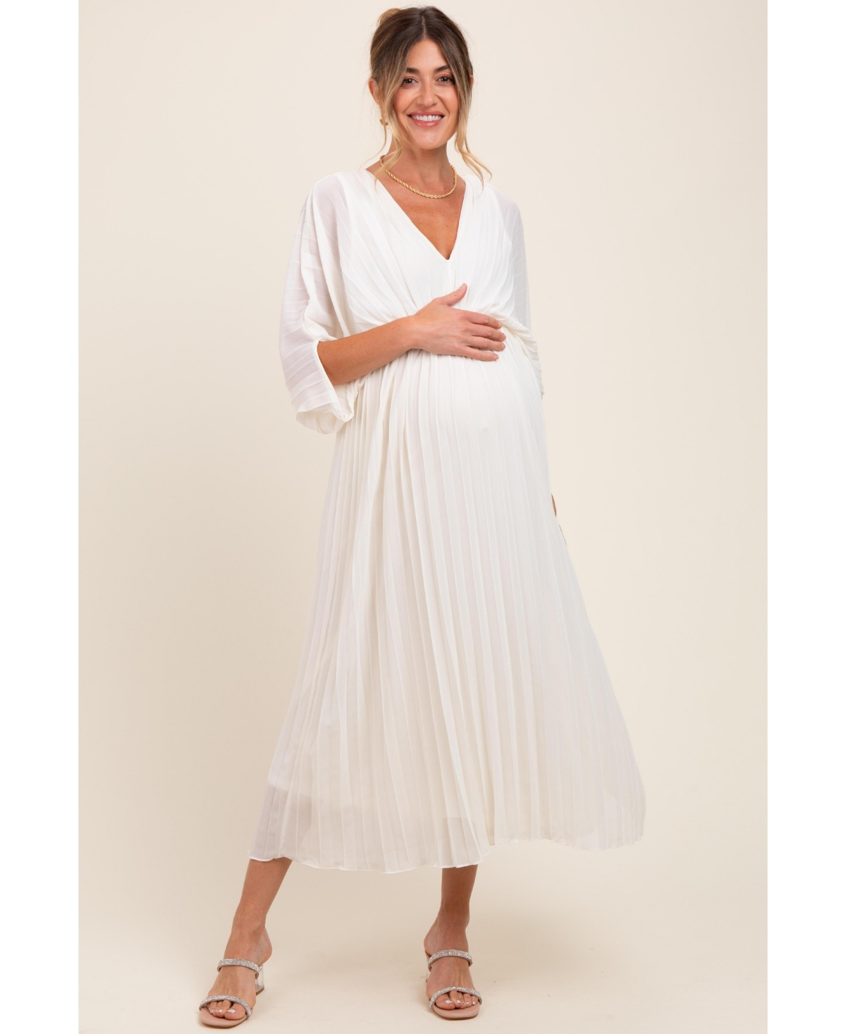 Click here for Pinkblush Maternity Blue Pleated V Neck Maxi Dress... prices