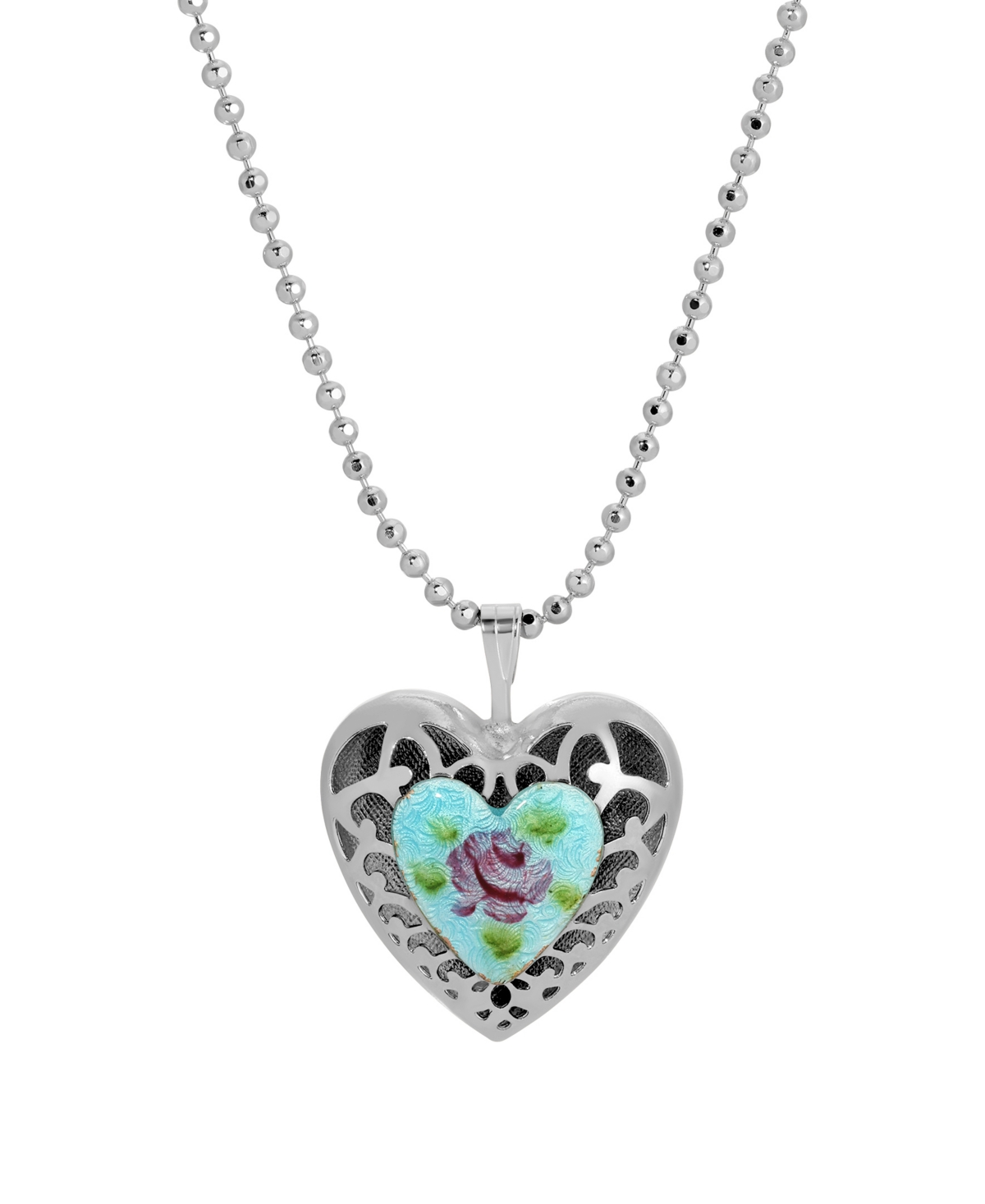 Click here for 2028 Enamel Floral Heart Necklace - Turquoise prices