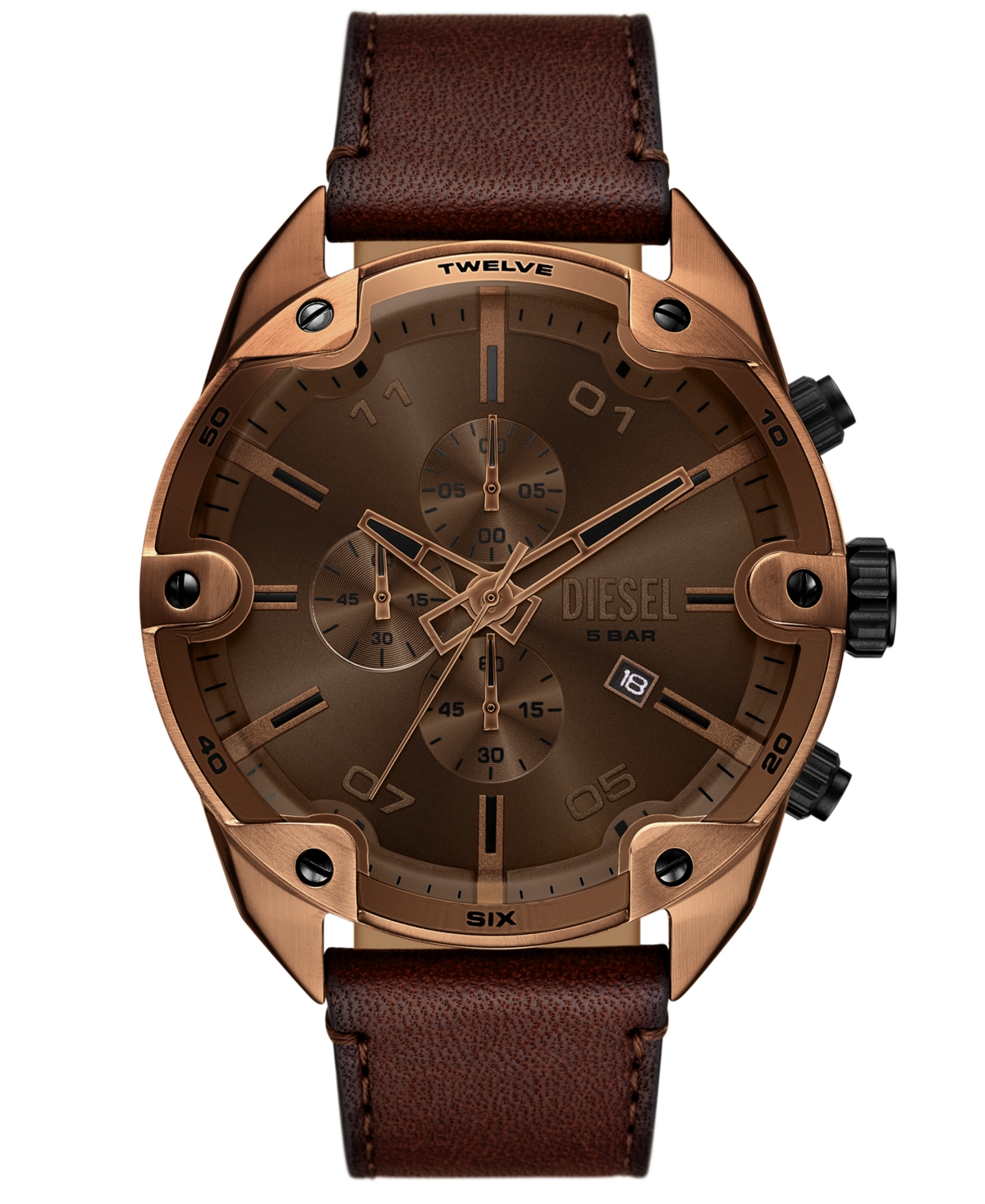 Click here for Diesel Mens Spiked Quartz Chronograph Brown Leathe... prices