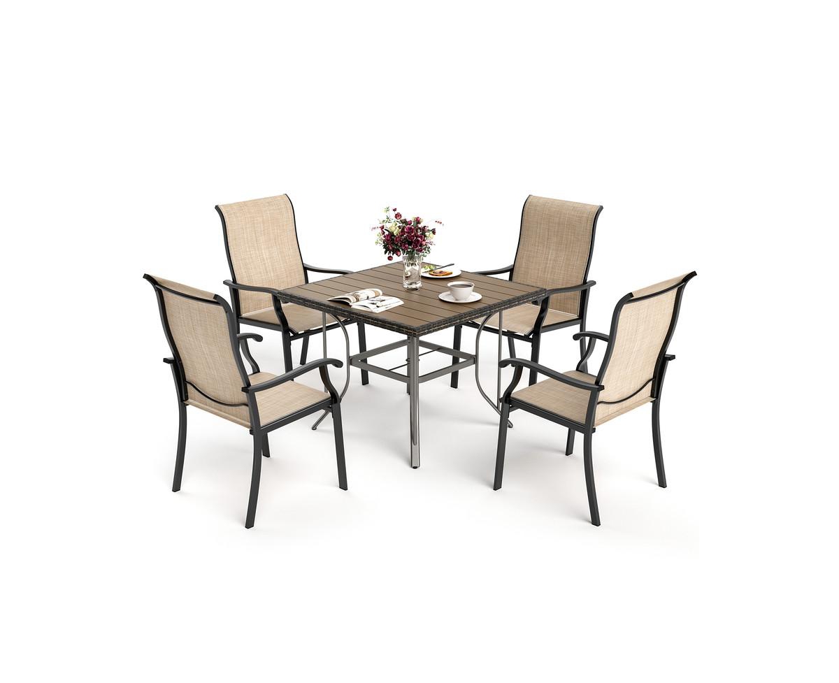 Pamapic Outdoor 5-Piece Metal Patio Dining Set with 4 Textilene Chairs and Square Table in Beige - Beige