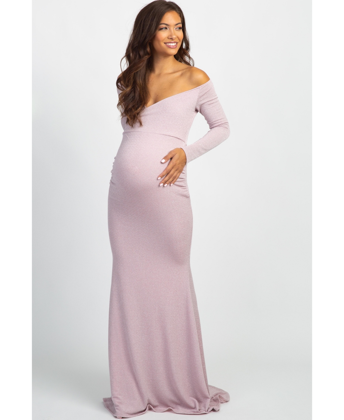 Click here for Pinkblush Maternity Pink Metallic Off Shoulder Lon... prices