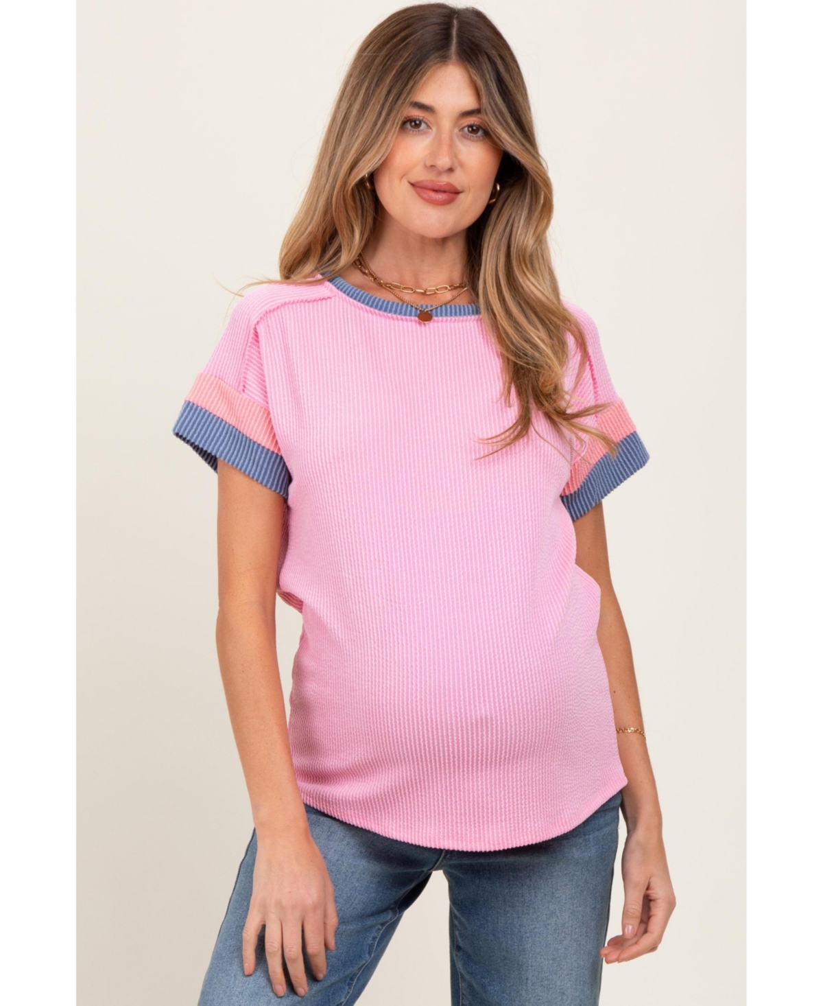 Click here for Pinkblush Maternity Pink Ribbed Colorblock Detail... prices