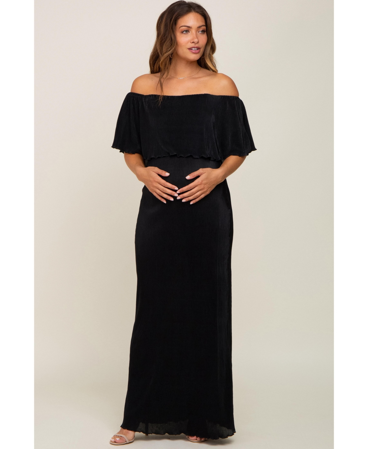 Click here for Pinkblush Maternity Burgundy Pleated Ruffle Off Sh... prices